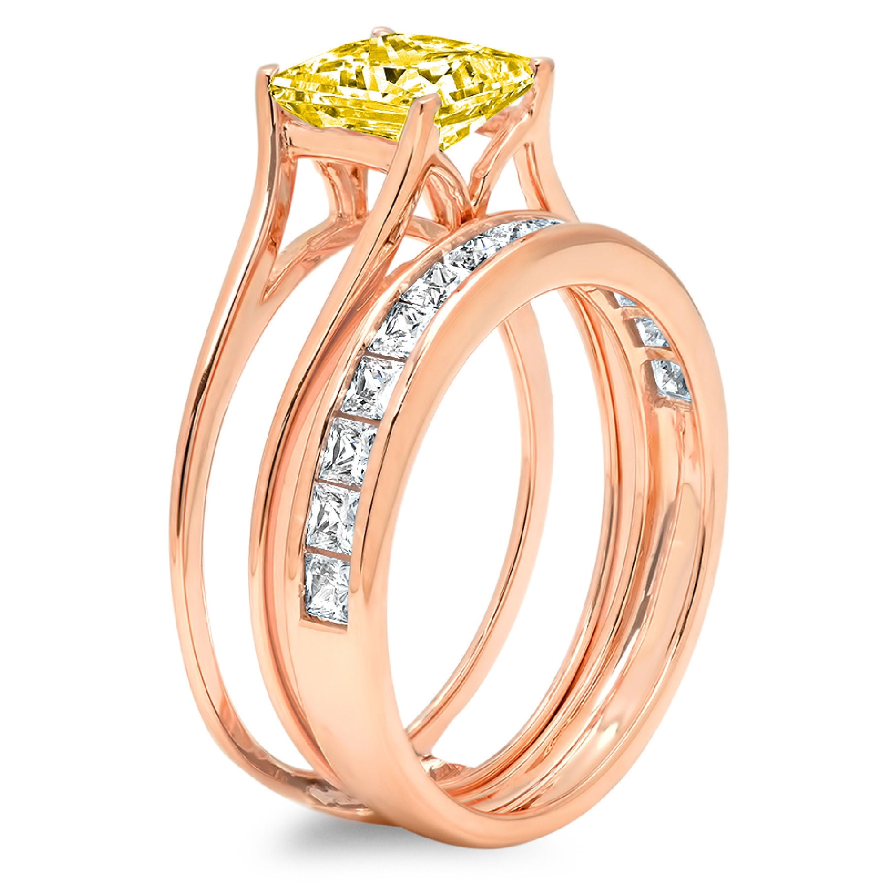 Clara Pucci 18K Rose Gold Princess Cut 1.5Ct Simulated Yellow Diamond ...