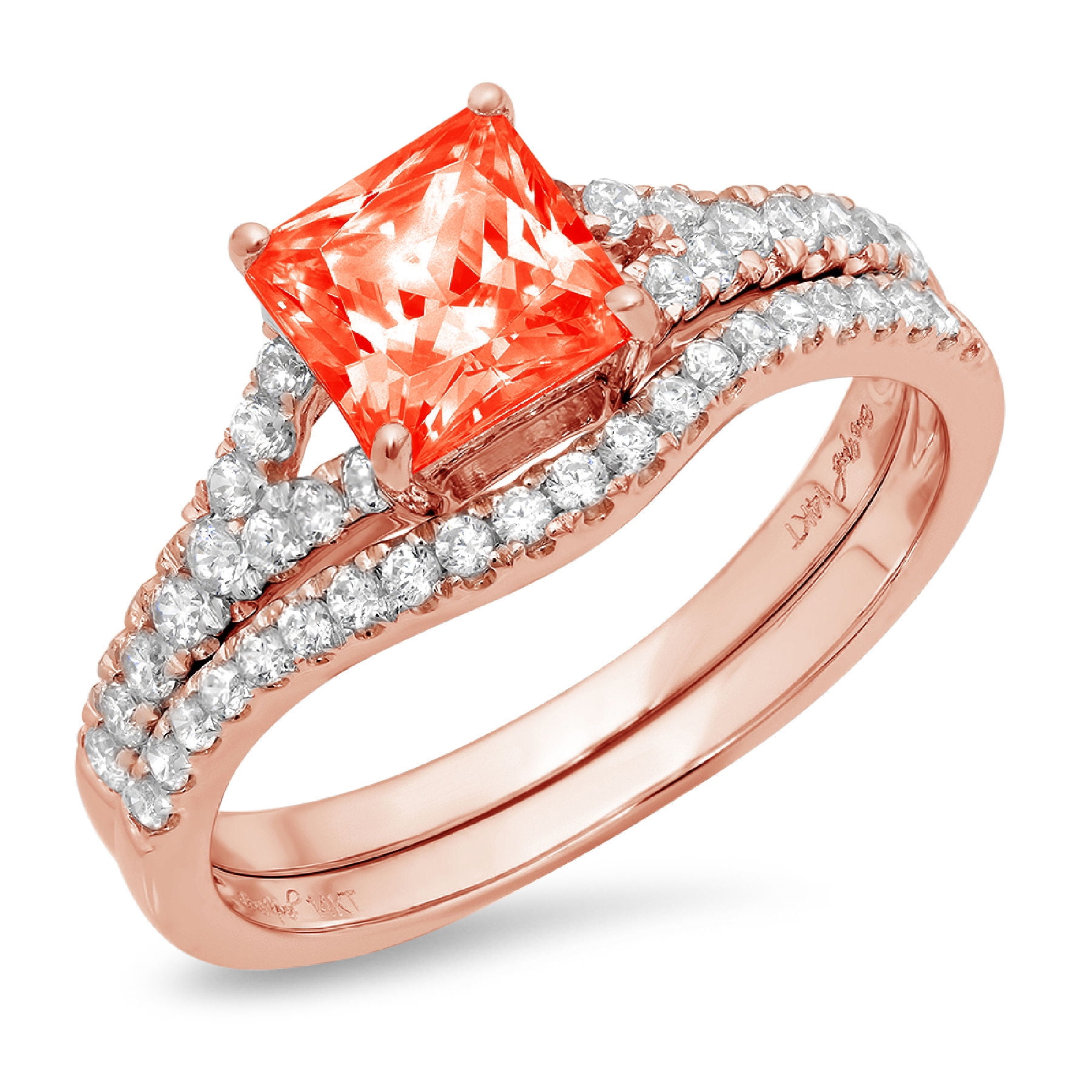 Clara Pucci 18K Rose Gold Princess Cut 1Ct Simulated Red Diamond ...