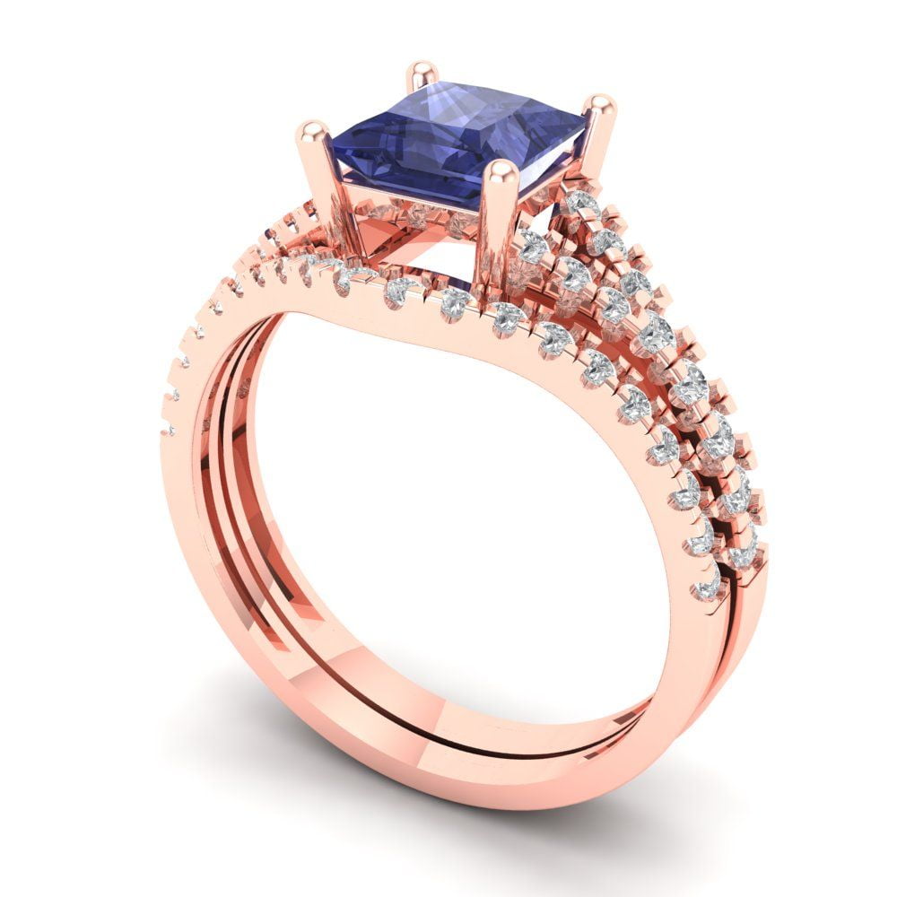 Clara Pucci 18K Rose Gold Princess Cut 1Ct Simulated Tanzanite ... Clara Pucci 18K Rose Gold Princess Cut 1Ct Simulated Tanzanite ...