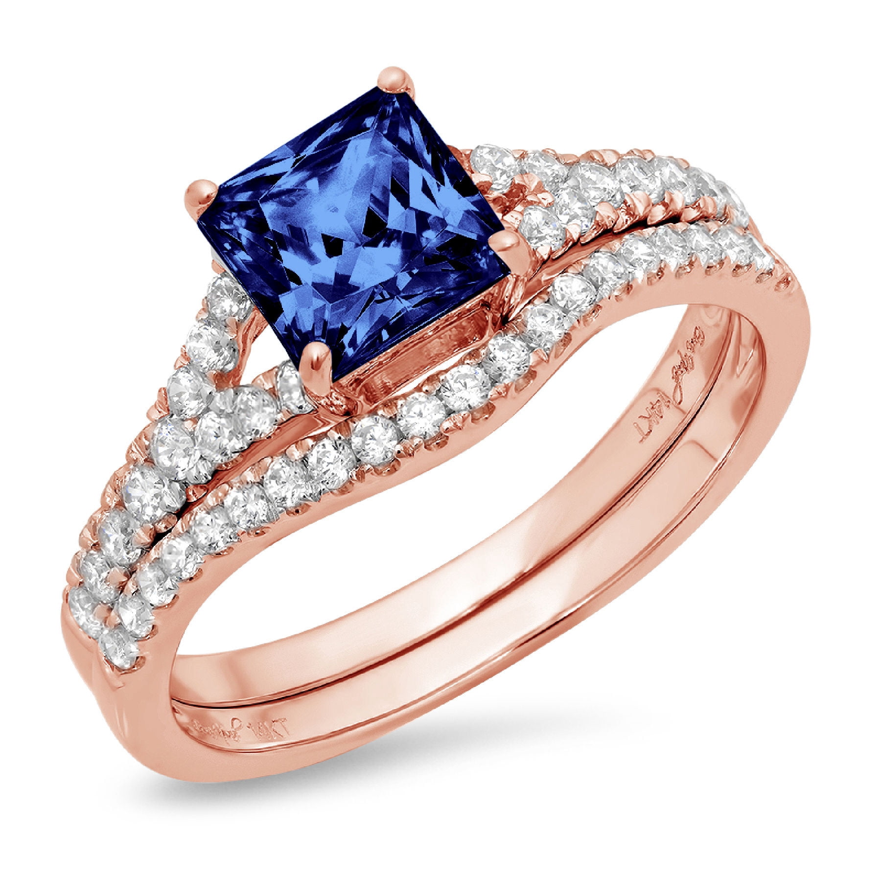 Clara Pucci 18K Rose Gold Princess Cut 1Ct Simulated Tanzanite ...