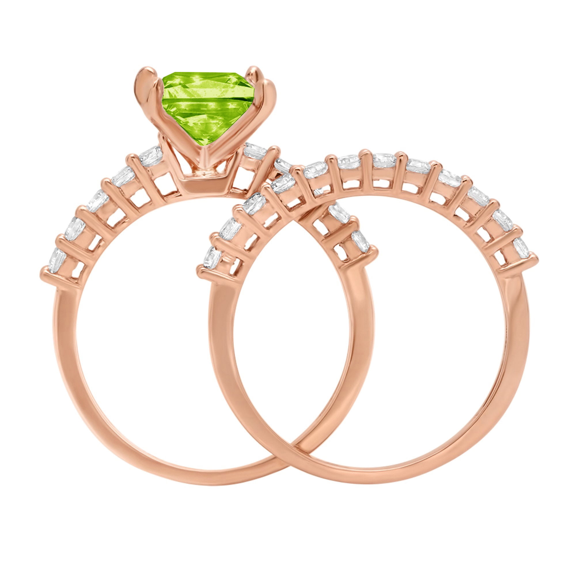 Clara Pucci 18K Rose Gold Princess Cut 2Ct Natural Peridot Engagement ...