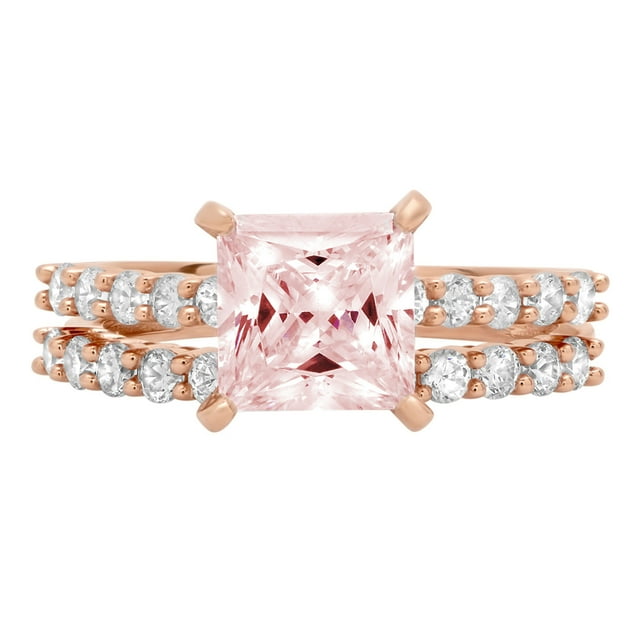 Clara Pucci 18K Rose Gold Princess Cut 2Ct Simulated Pink Diamond ...