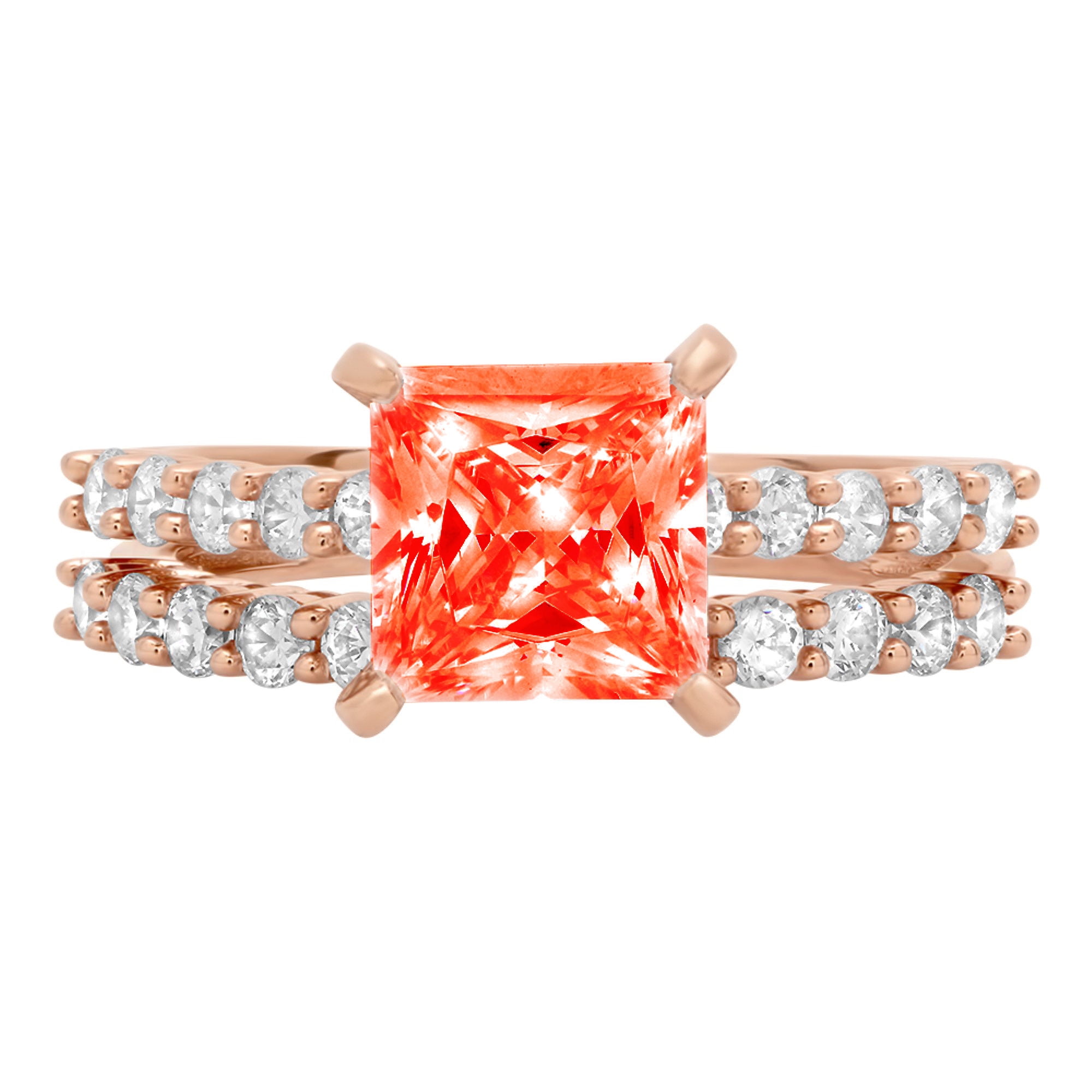 Clara Pucci 18K Rose Gold Princess Cut 2Ct Simulated Red Diamond ...