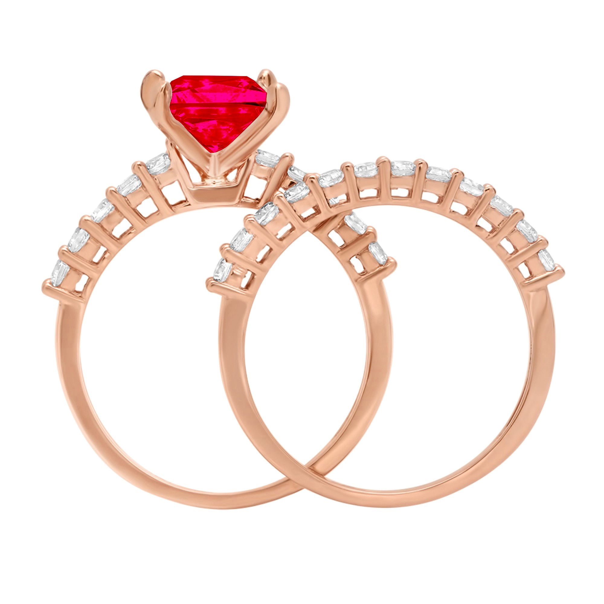 Clara Pucci 18K Rose Gold Princess Cut 2Ct Simulated Ruby Engagement ...