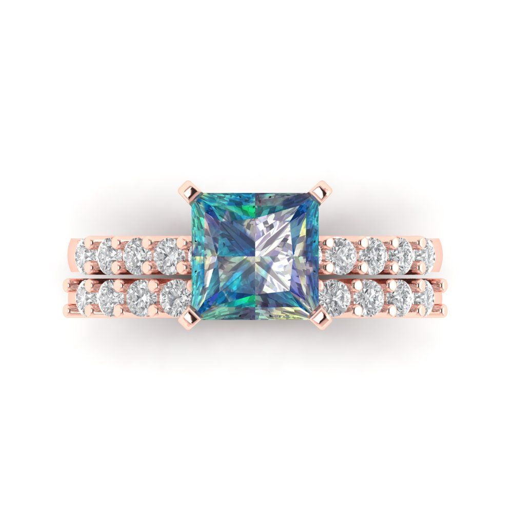 Clara Pucci 18K Rose Gold Princess Cut 2Ct Synthetic Blue Moissanite ...