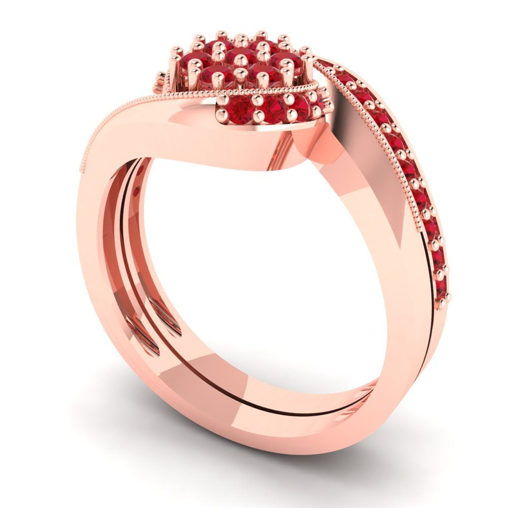 Clara Pucci 18K Rose Gold Round Cut 0.025Ct Simulated Ruby Engagement ...