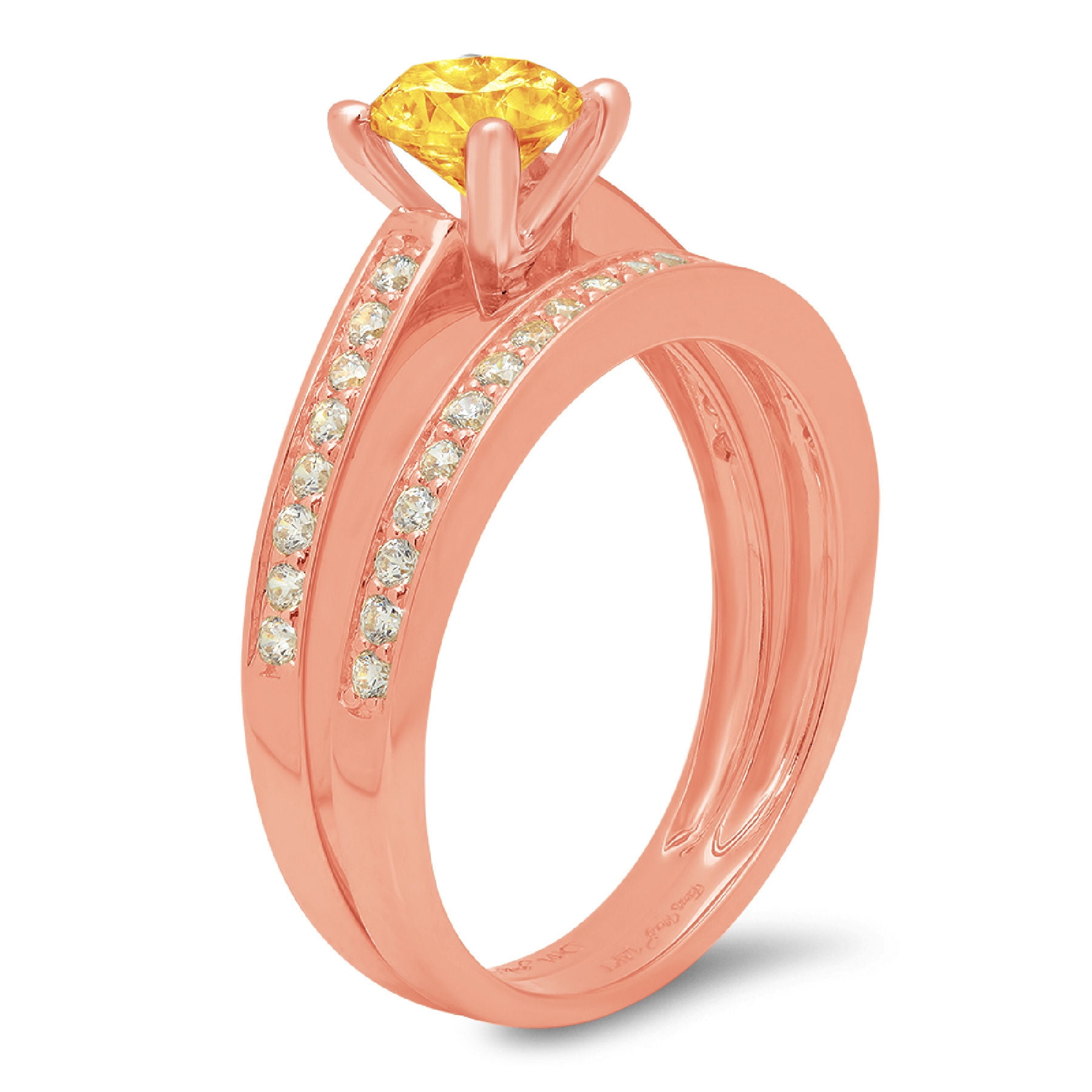 Clara Pucci 18K Rose Gold Round Cut 0.5Ct Natural Citrine Engagement ...