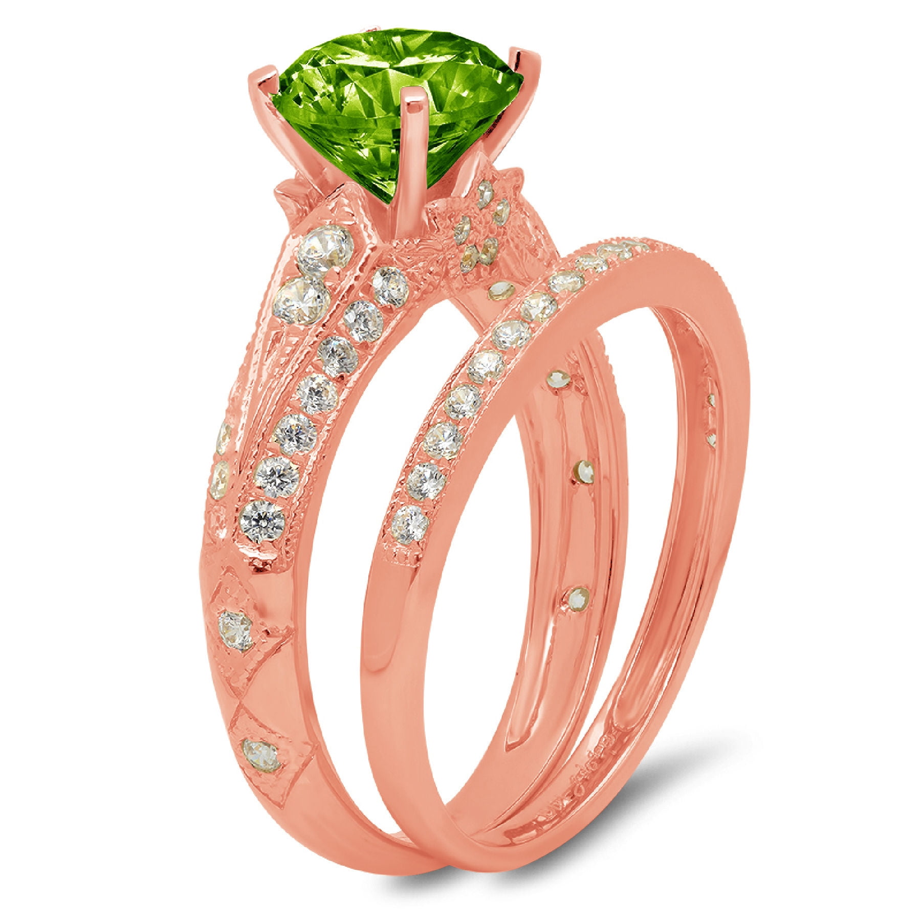 Clara Pucci 18K Rose Gold Round Cut 1.5Ct Natural Peridot Engagement ...