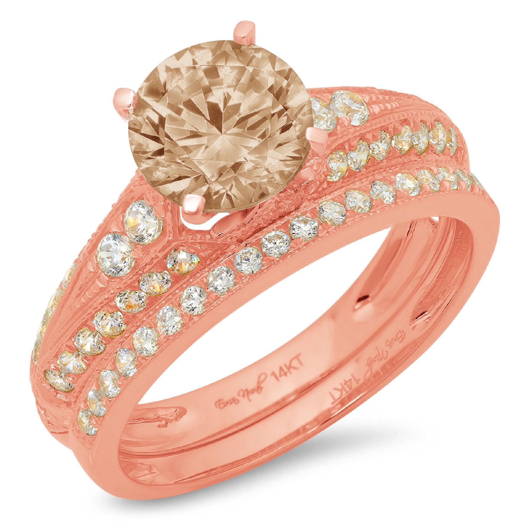 Clara Pucci 18K Rose Gold Round Cut 1.5Ct Simulated Champagne ...