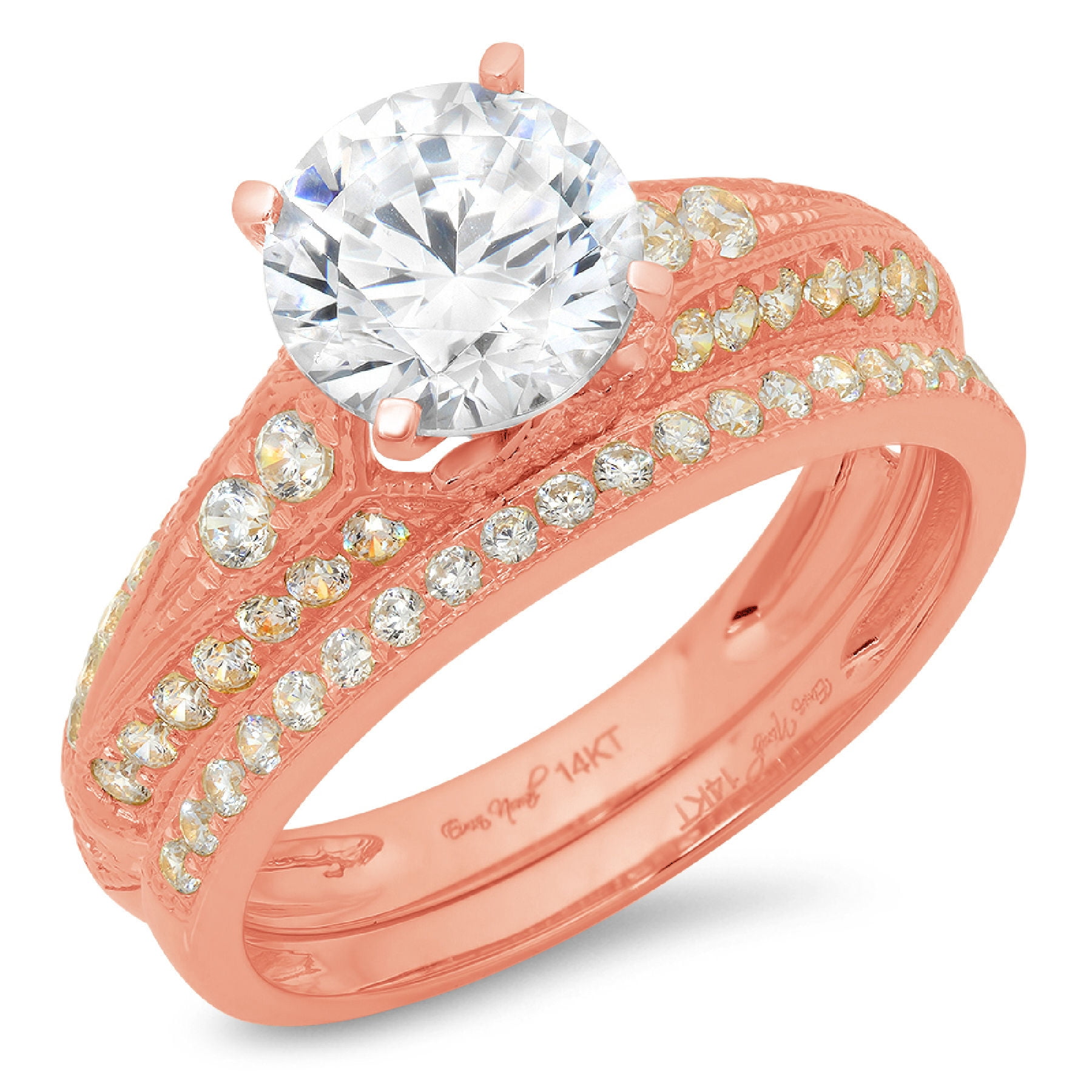 Clara Pucci 18k Rose Gold Round Cut 1 5ct Simulated Clear Diamond