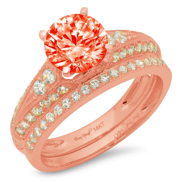Clara Pucci 18K Rose Gold Round Cut 1.5Ct Simulated Red Diamond ...