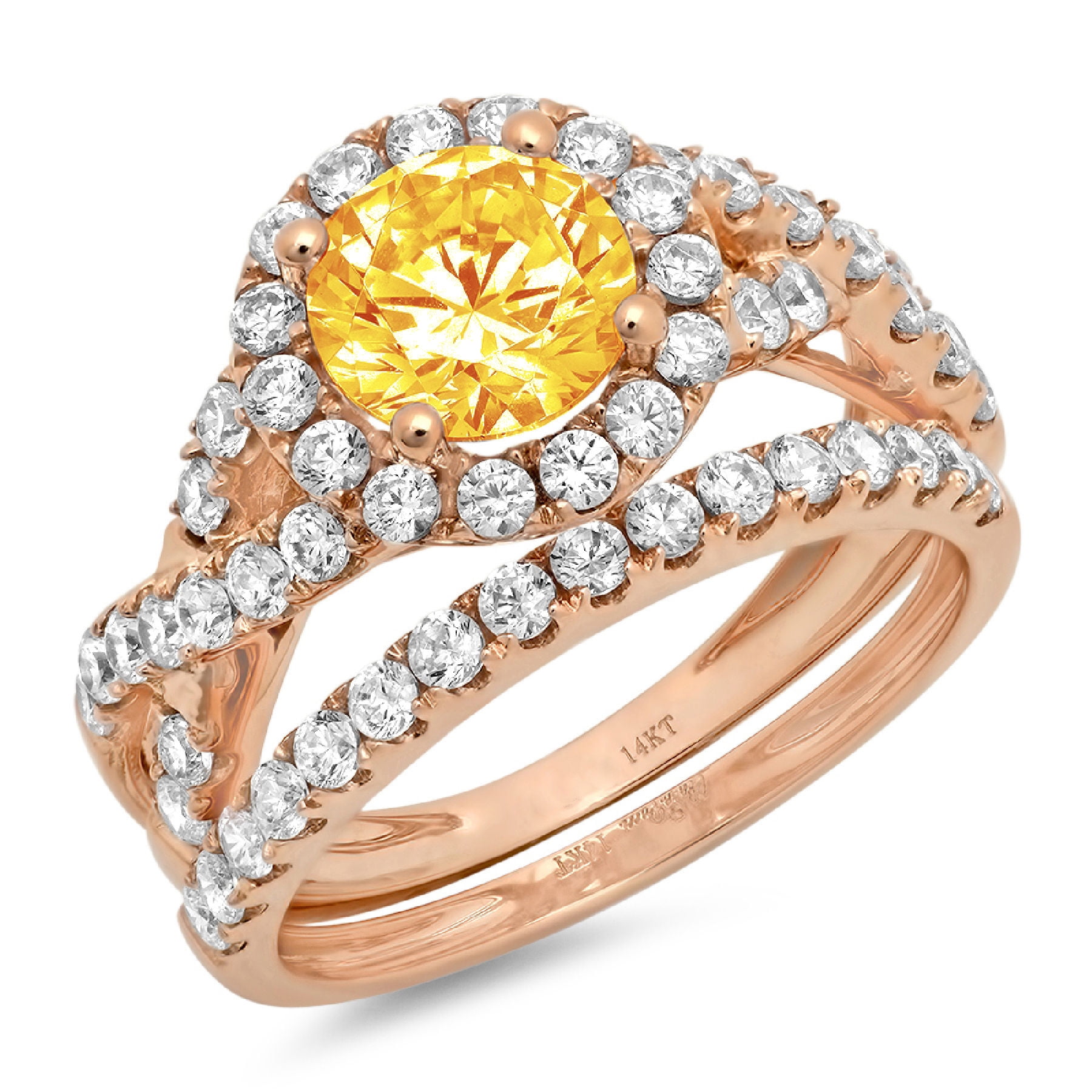 Clara Pucci 18K Rose Gold Round Cut 1Ct Natural Citrine Engagement Ring ...