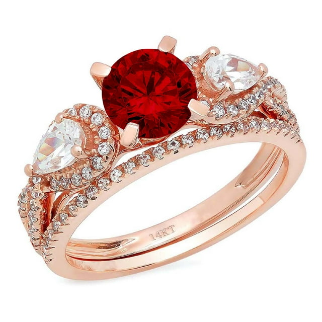 Clara Pucci 18K Rose Gold Round Cut 1Ct Natural Garnet Engagement Ring ...