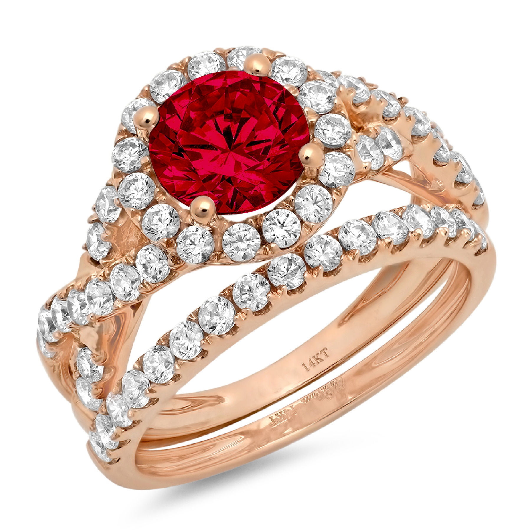 Clara Pucci 18K Rose Gold Round Cut 1Ct Natural Garnet Engagement Ring ...