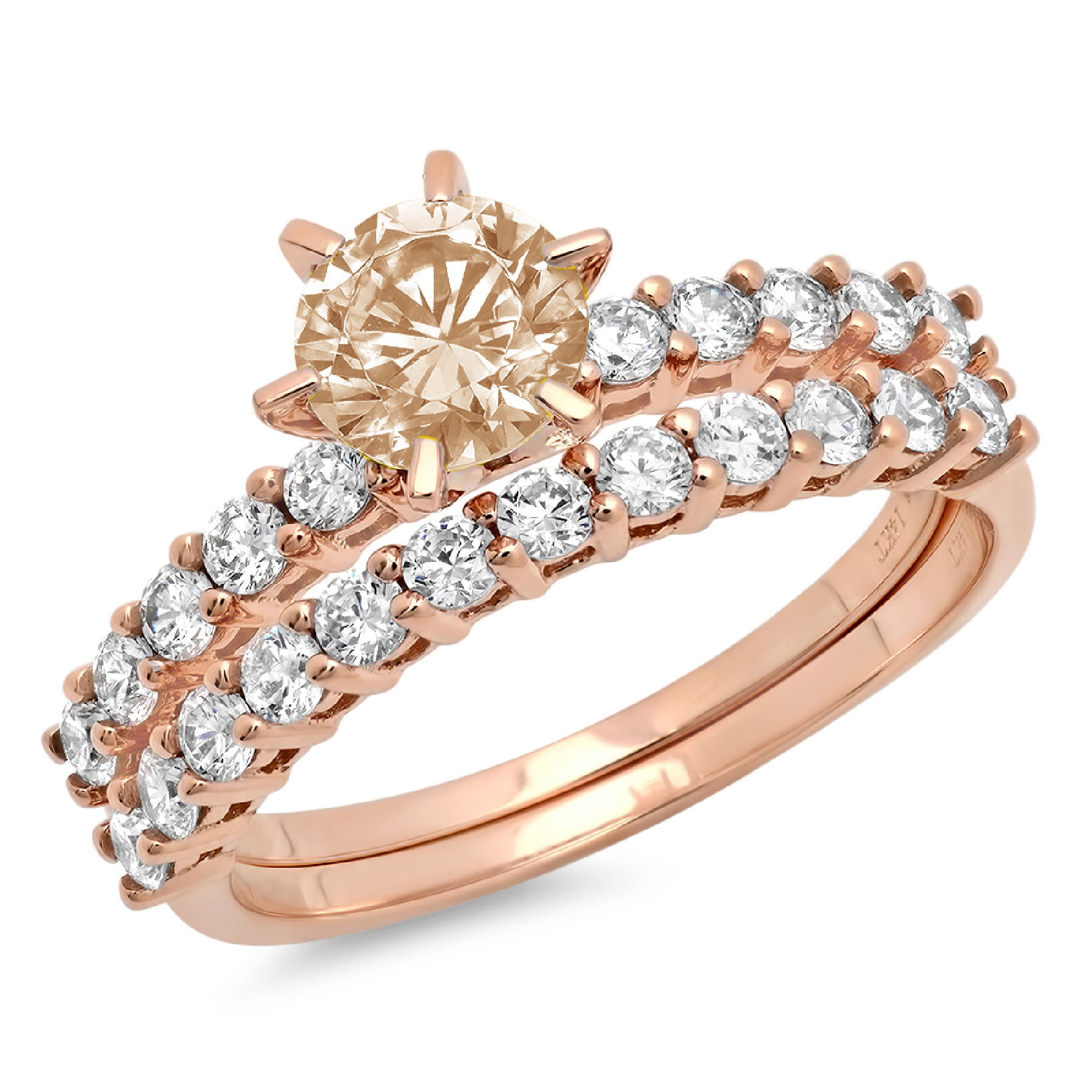 Clara Pucci 18K Rose Gold Round Cut 1Ct Simulated Champagne Engagement ...