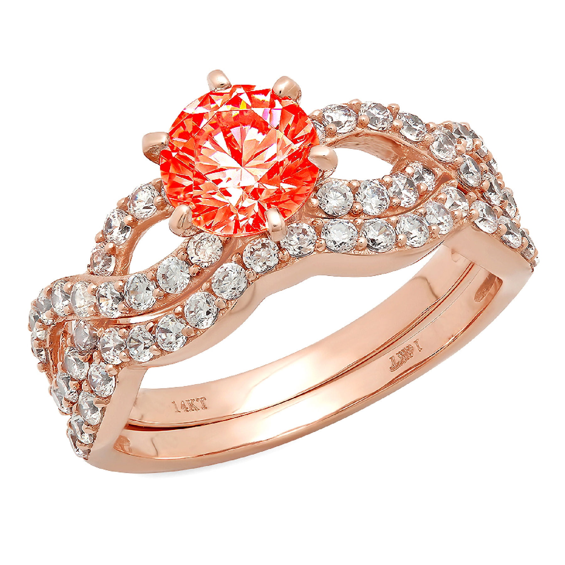 Clara Pucci 18K Rose Gold Round Cut 1Ct Simulated Red Diamond ...