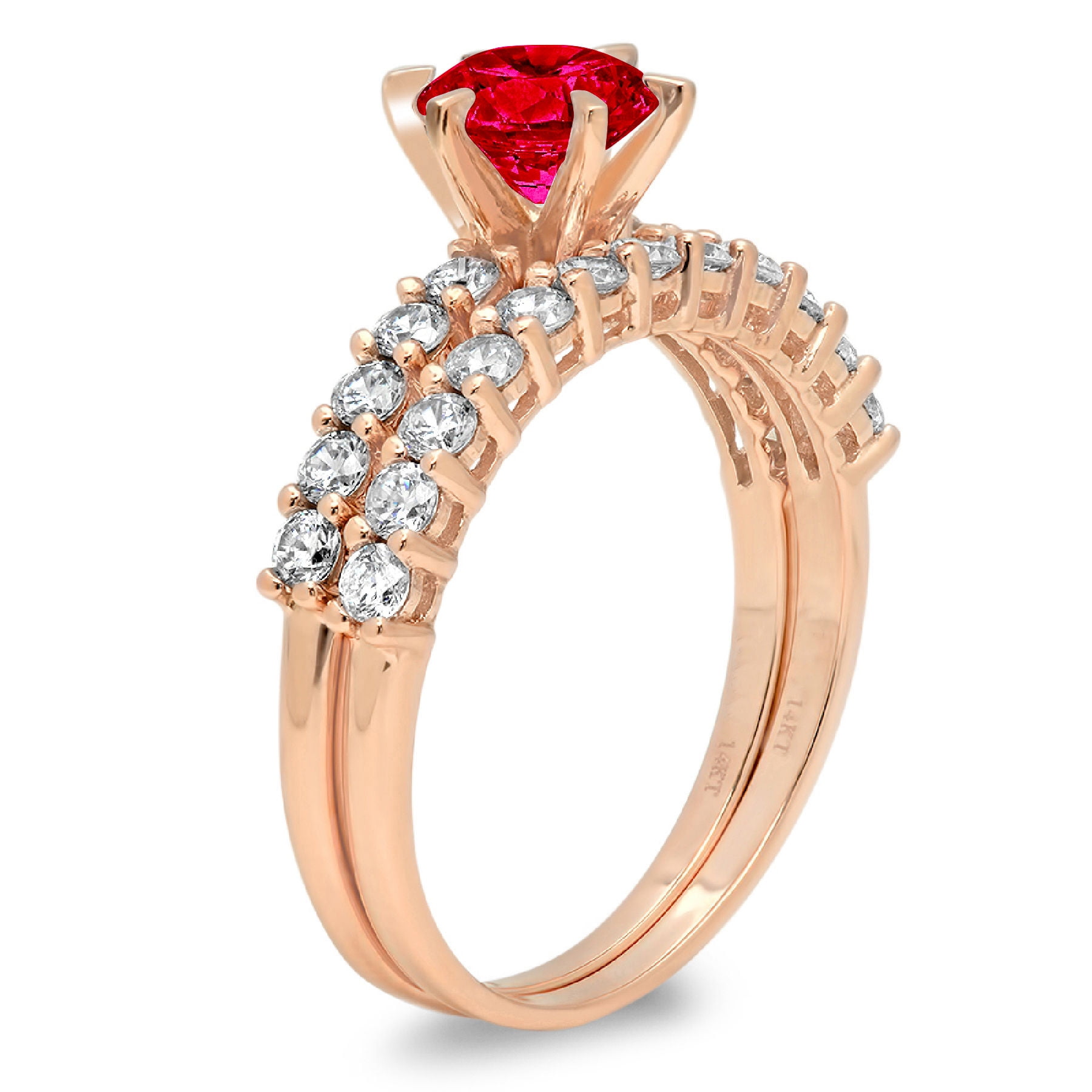 Clara Pucci 18K Rose Gold Round Cut 1Ct Simulated Ruby Engagement Ring ...
