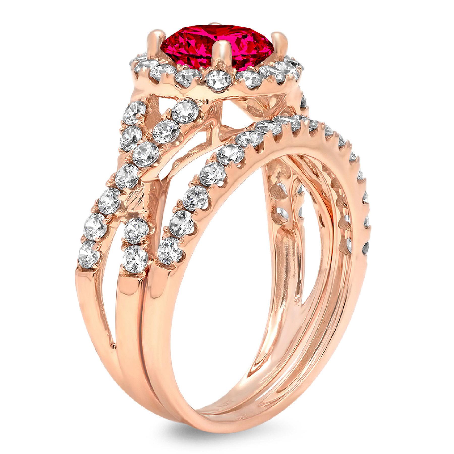 Clara Pucci 18K Rose Gold Round Cut 1Ct Simulated Ruby Engagement Ring ...