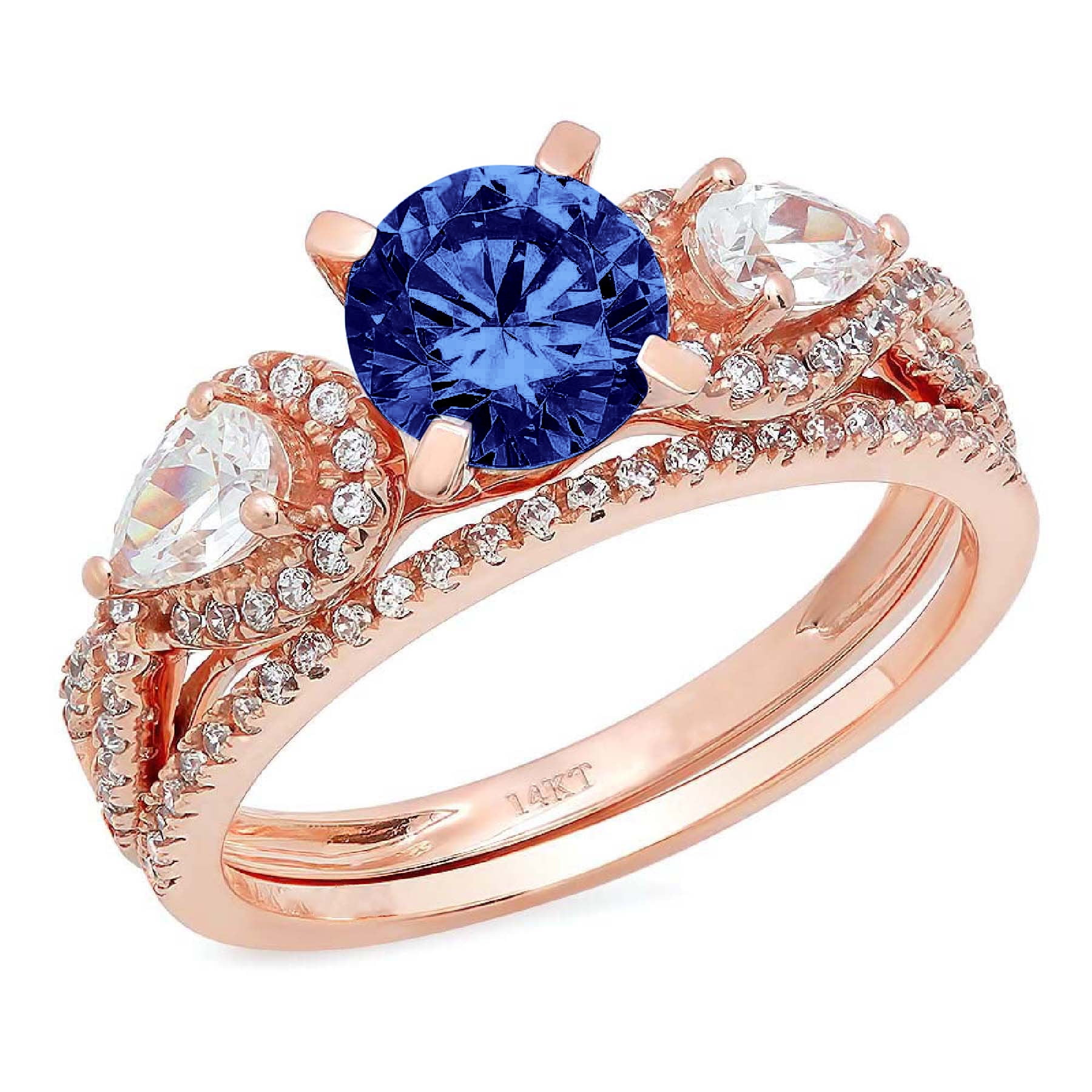 Clara Pucci 18K Rose Gold Round Cut 1Ct Simulated Tanzanite Engagement ...