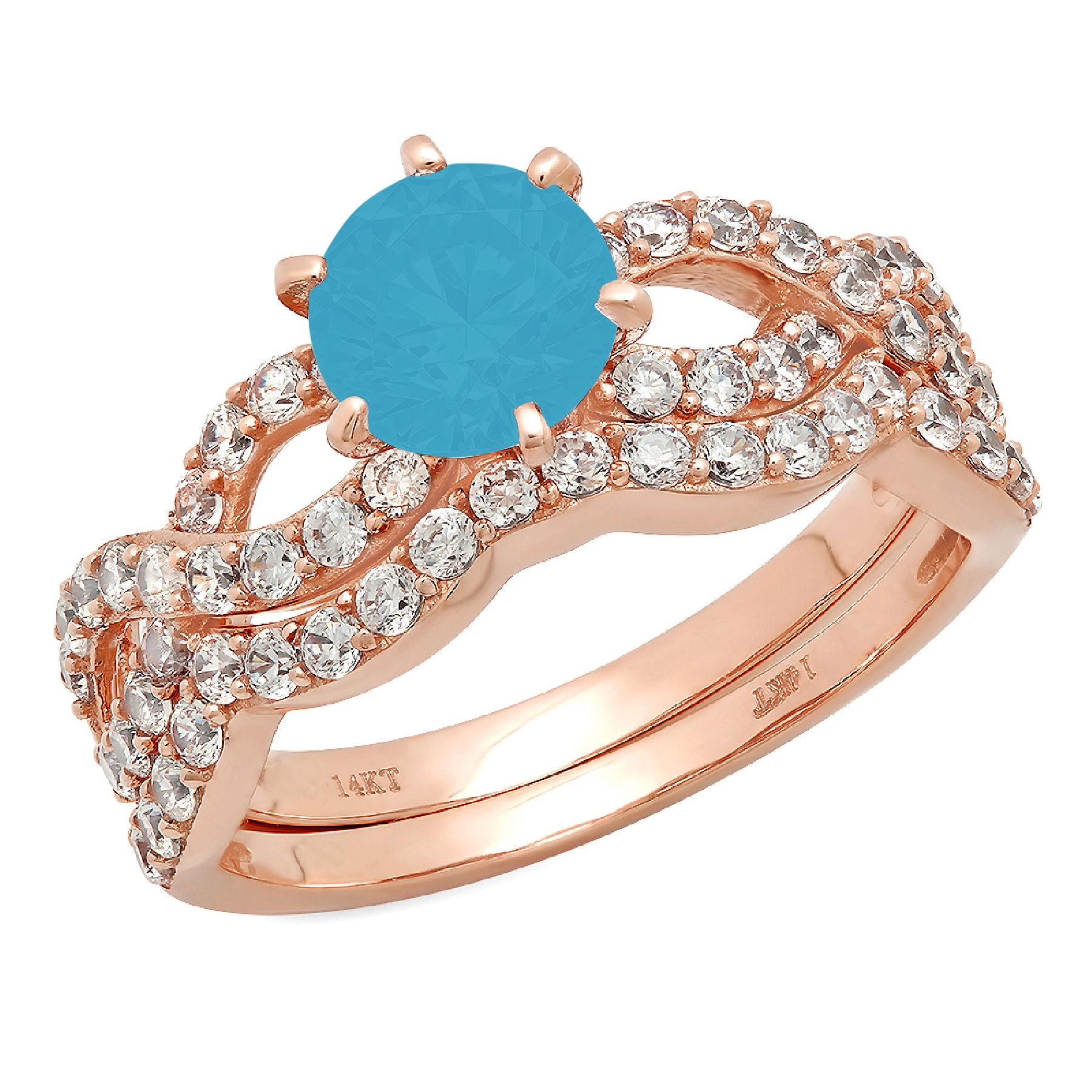 Clara Pucci 18K Rose Gold Round Cut 1Ct Simulated Turquoise Engagement ...