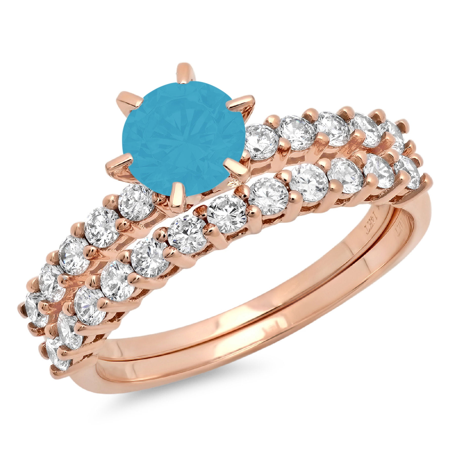 Clara Pucci 18K Rose Gold Round Cut 1Ct Simulated Turquoise Engagement ...