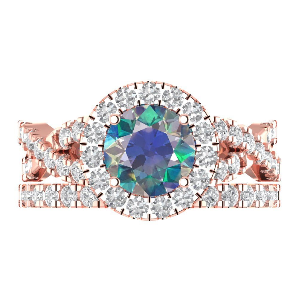 Clara Pucci 18K Rose Gold Round Cut 1Ct Synthetic Blue Moissanite ...