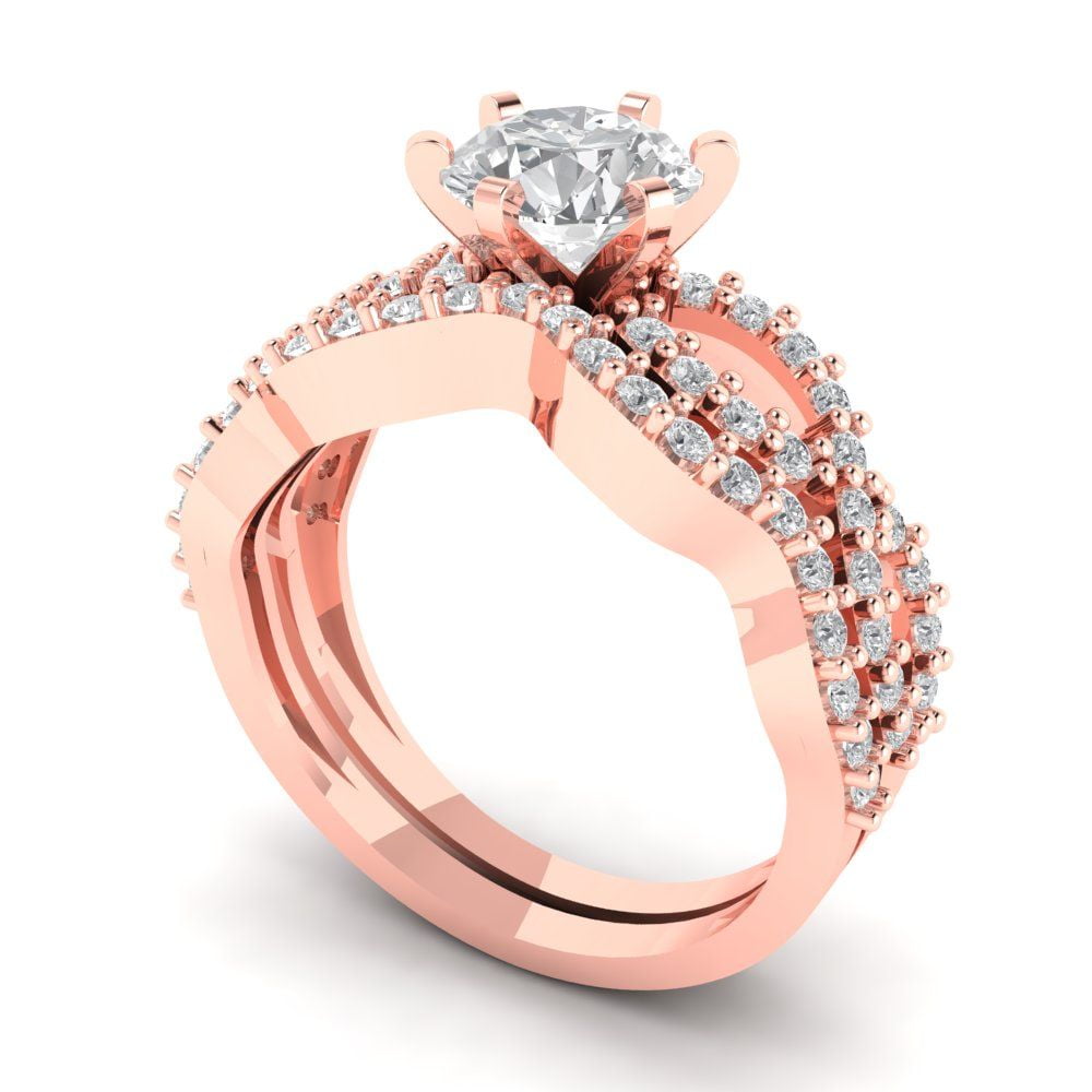 Clara Pucci 18K Rose Gold Round Cut 1Ct Synthetic Moissanite Engagement ...