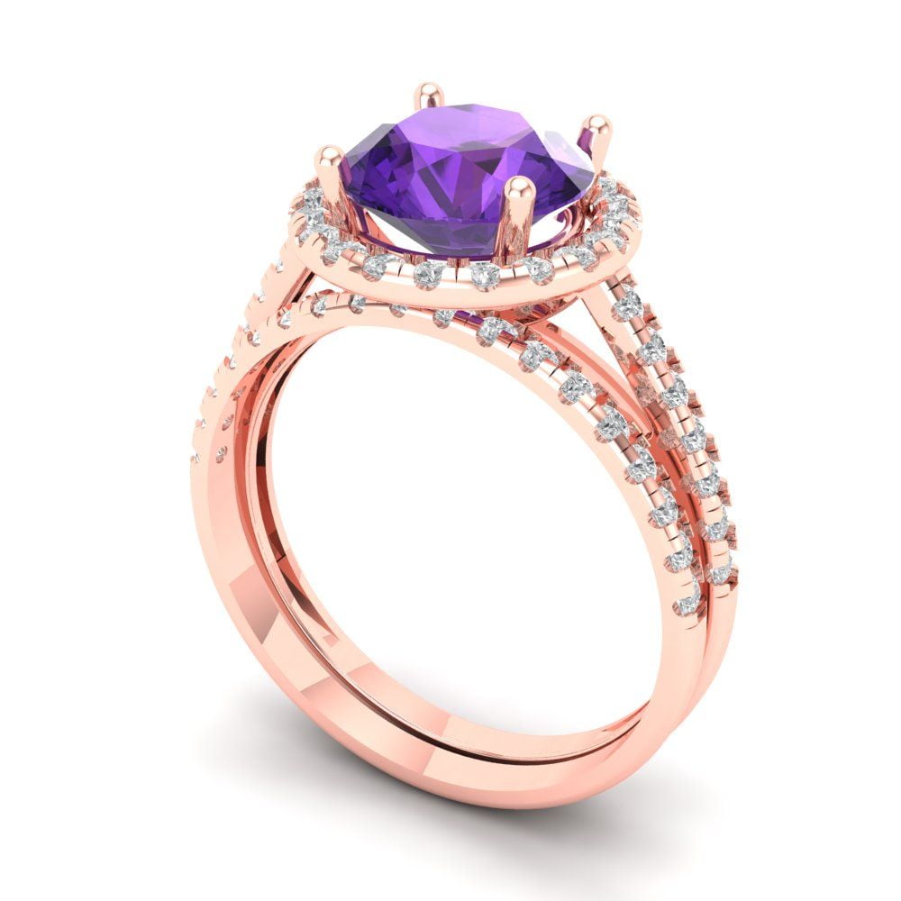 Clara Pucci 18K Rose Gold Round Cut 2Ct Natural Amethyst Engagement ...