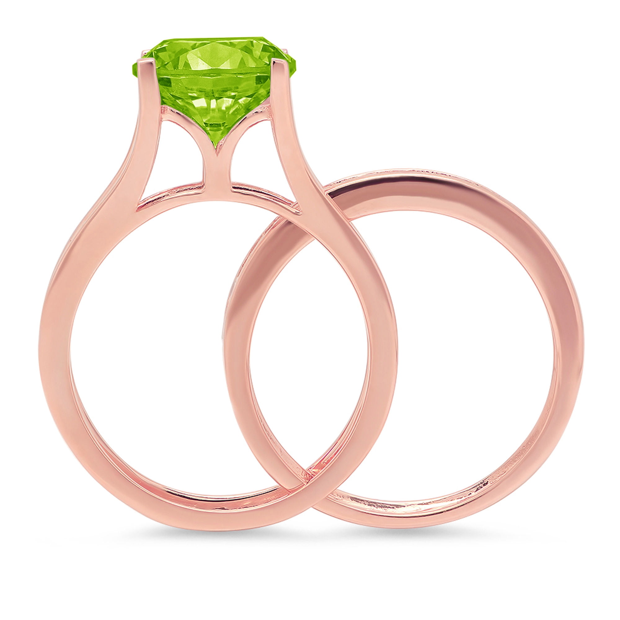 Clara Pucci 18K Rose Gold Round Cut 3Ct Natural Peridot Engagement Ring ...