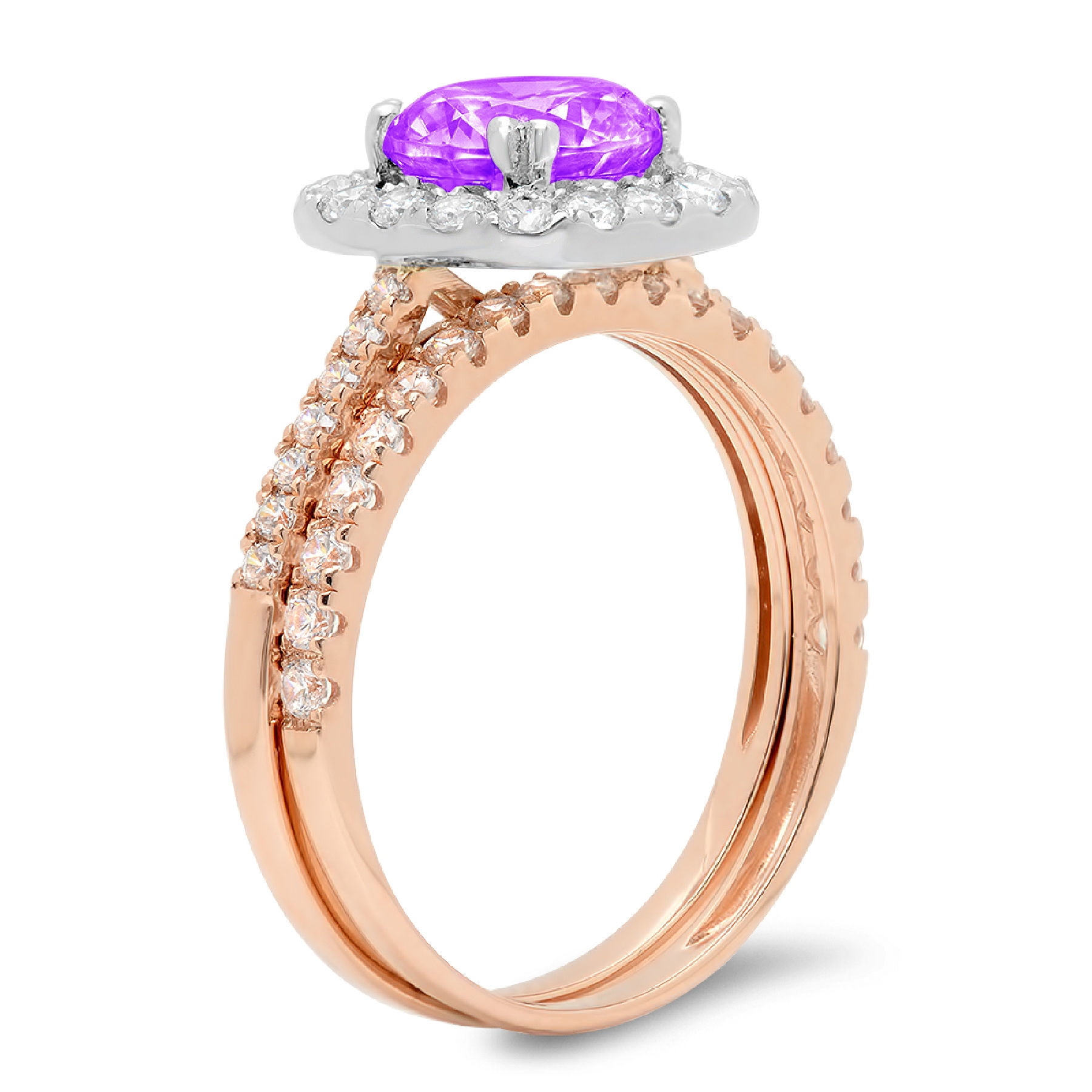 Clara Pucci 18K Rose/White Gold 1.495 Natural Amethyst Engraveable ...