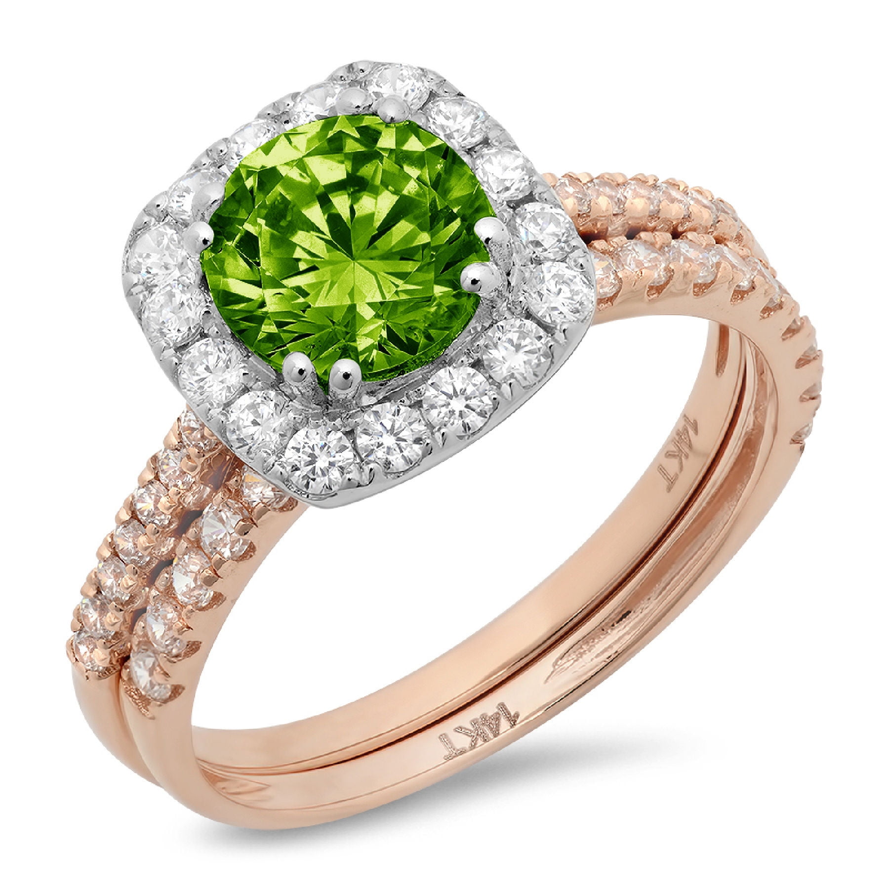 Clara Pucci 18K Rose/White Gold 1.495 Natural Peridot Engraveable ...