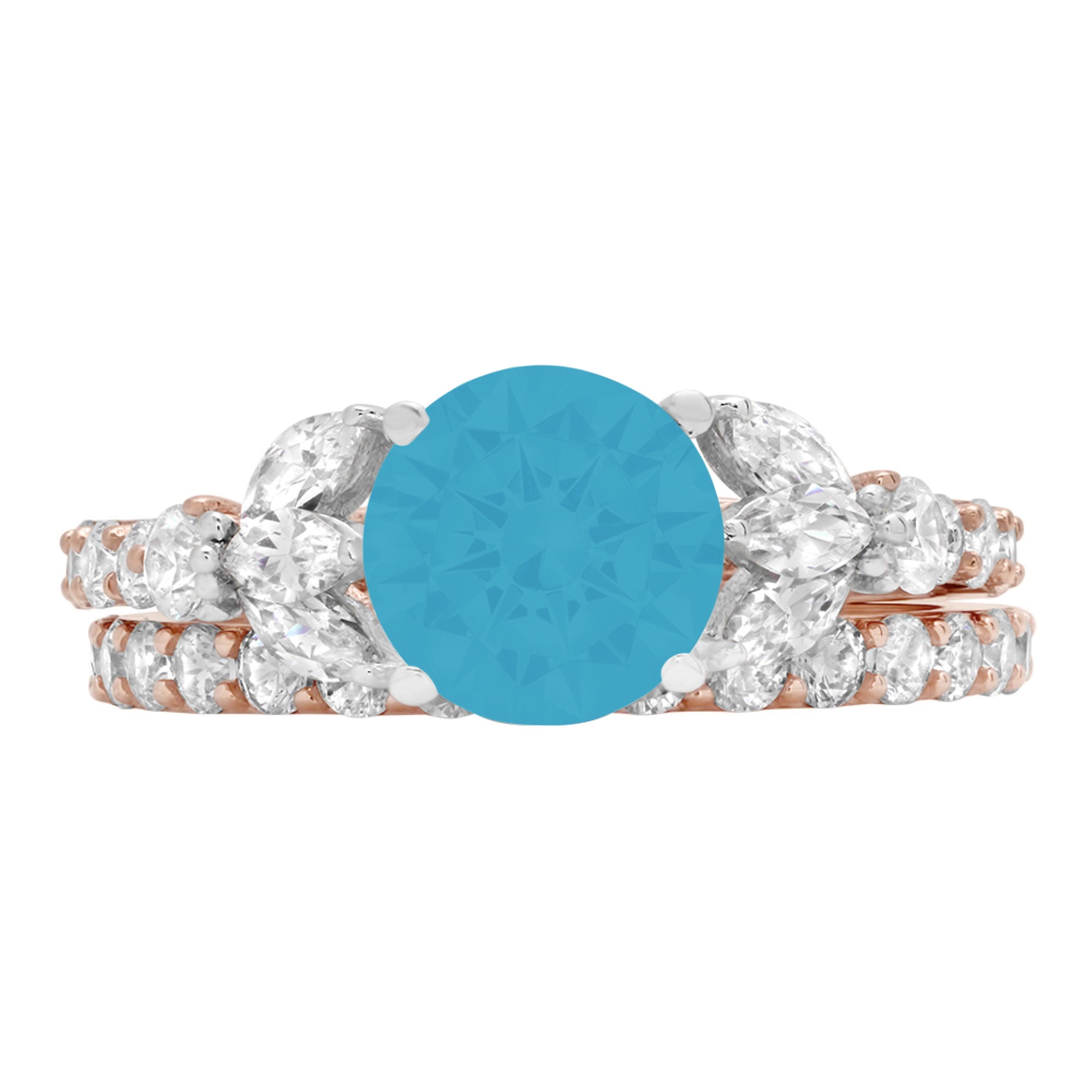 Clara Pucci 18k Rose White Gold Round Cut 1 5ct Simulated Turquoise