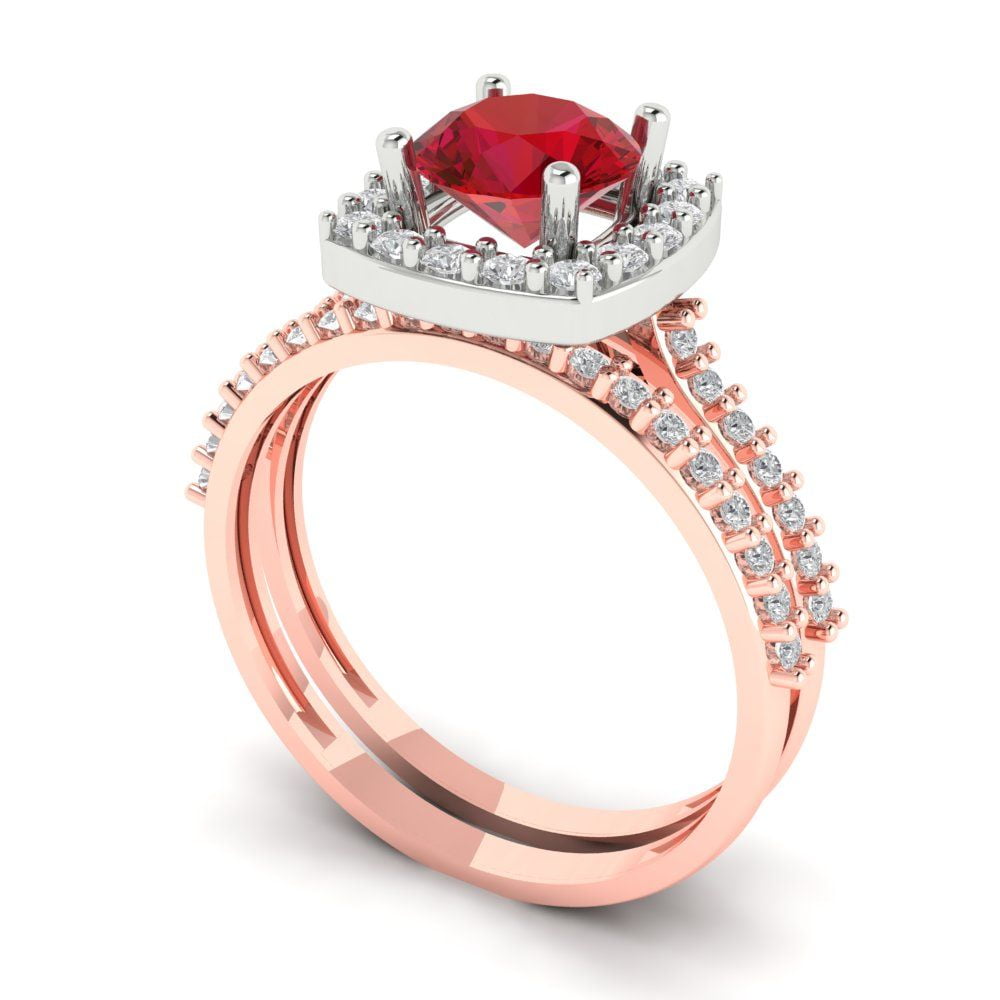 Clara Pucci 18K Rose/White Gold Round Cut 1Ct Simulated Ruby Engagement ...