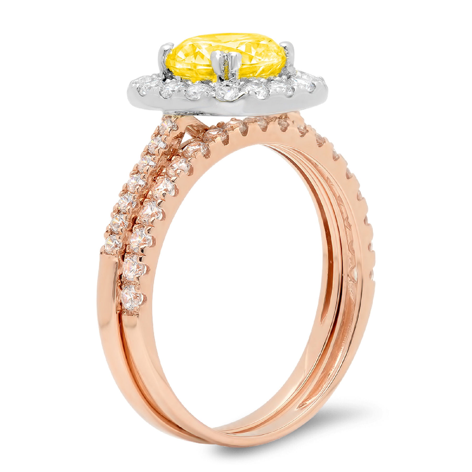 Clara Pucci 18K Rose/White Gold Round Cut 1Ct Simulated Yellow Diamond ...