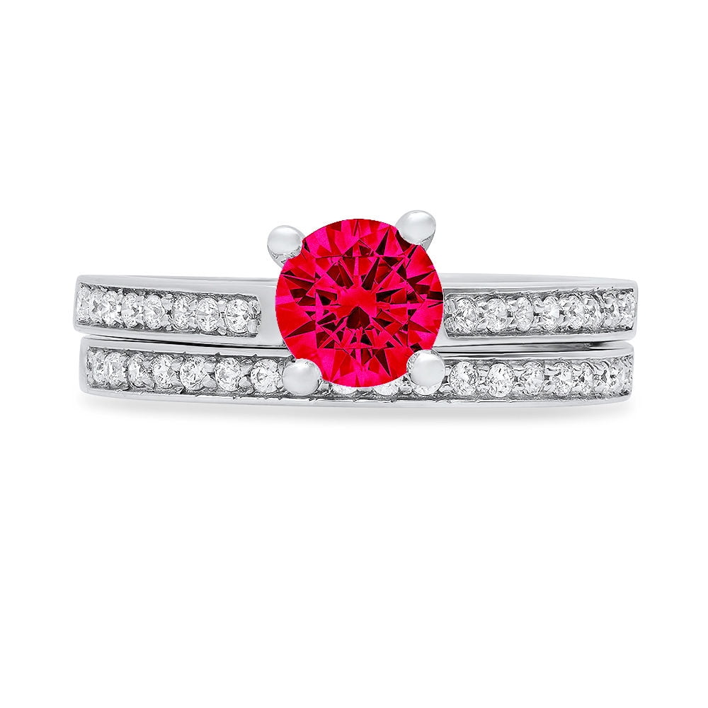 Clara Pucci 18K White Gold 0.86 Simulated Ruby Engraveable Engagement ...