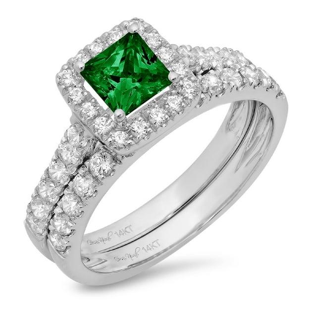 Clara Pucci 18k White Gold 1 56 Simulated Emerald Engraveable
