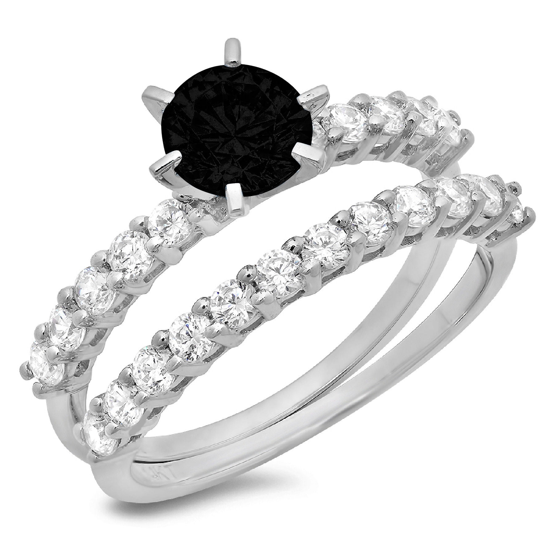 Clara Pucci 18k White Gold 166 Natural Onyx Engraveable Engagement Ring Wedding Band Set