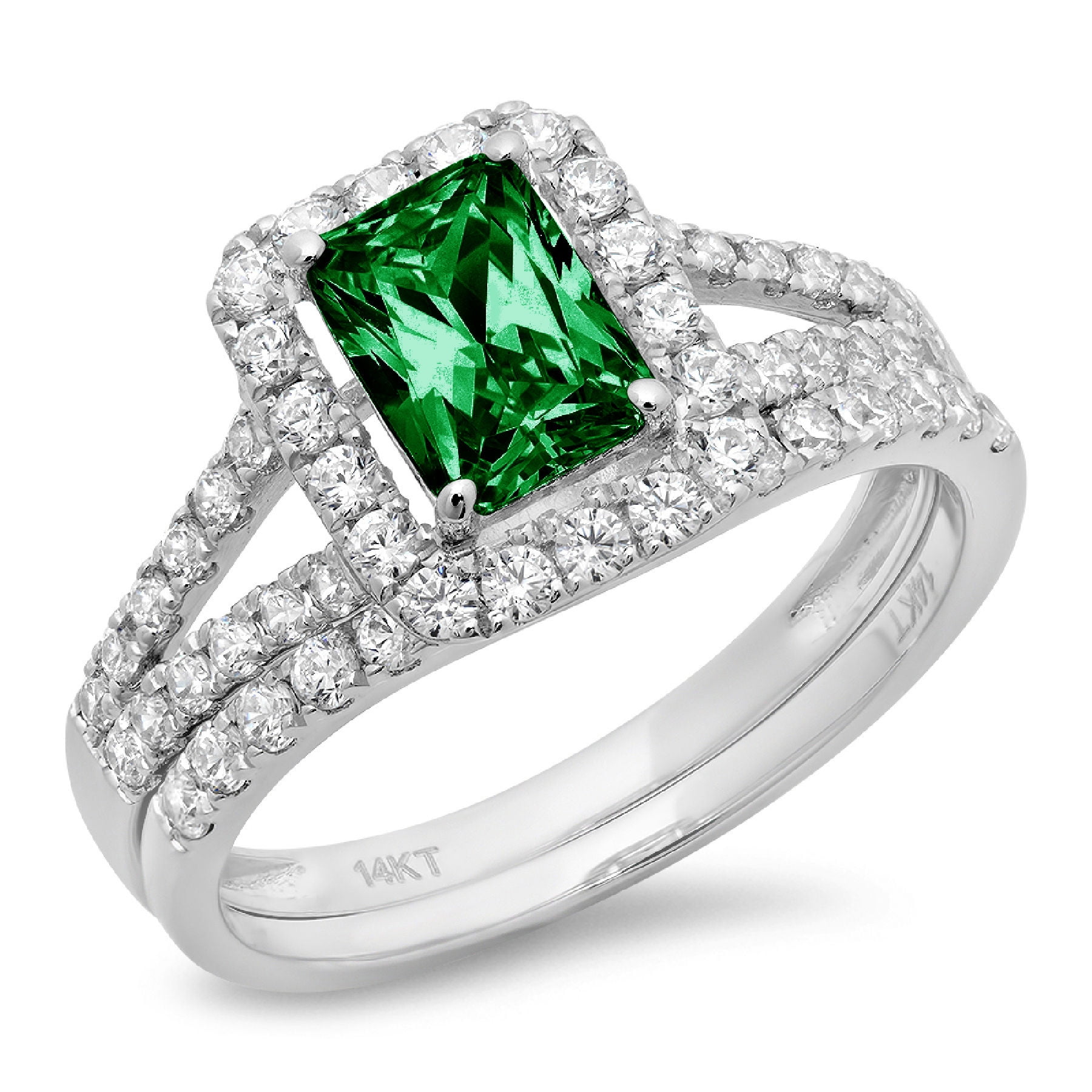 Clara Pucci 18k White Gold 1 72 Simulated Emerald Engraveable