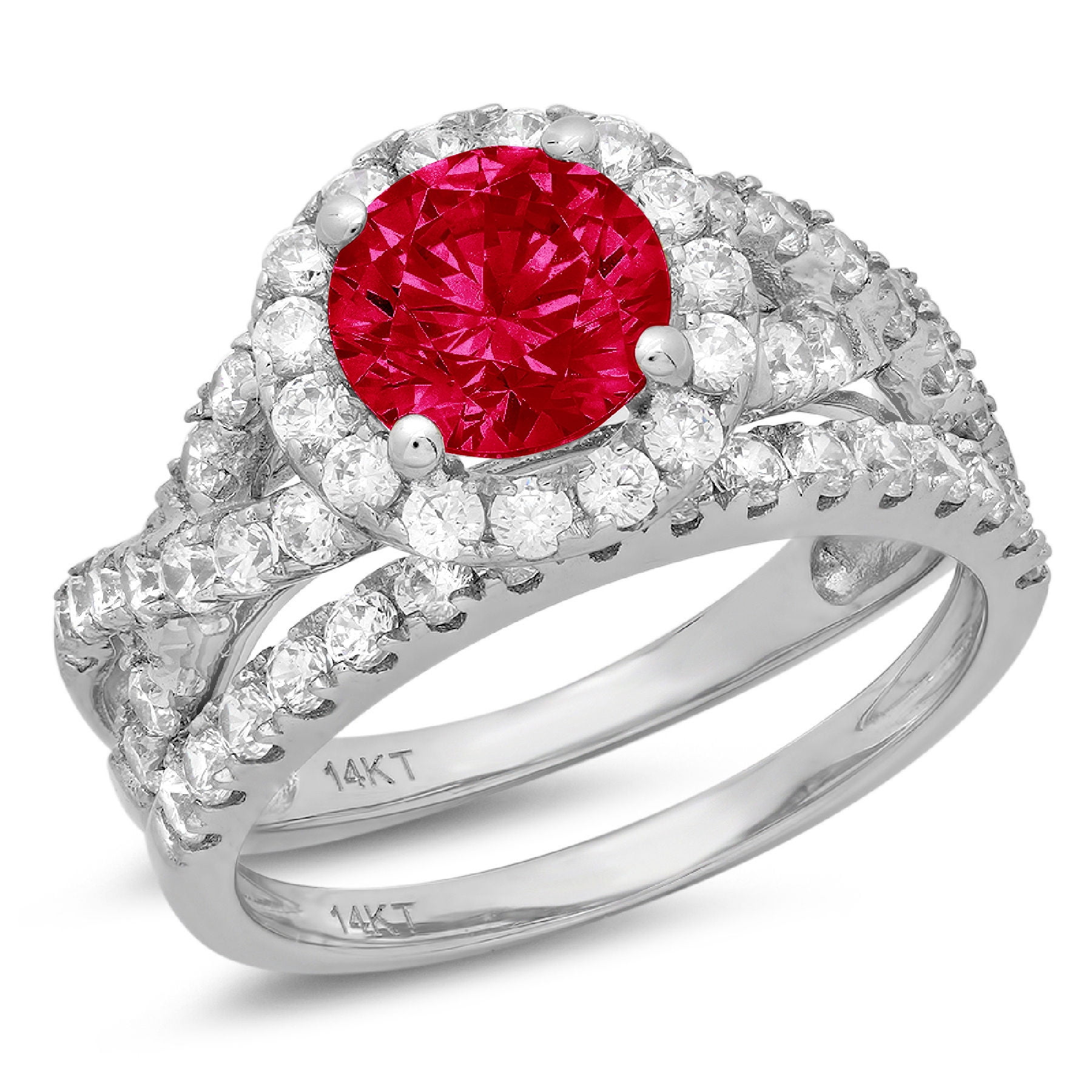 Clara Pucci 18K White Gold 1.795 Simulated Ruby Engraveable Engagement ...