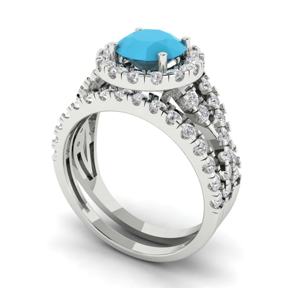 Clara Pucci 18K White Gold 1.795 Simulated Turquoise Engraveable ...