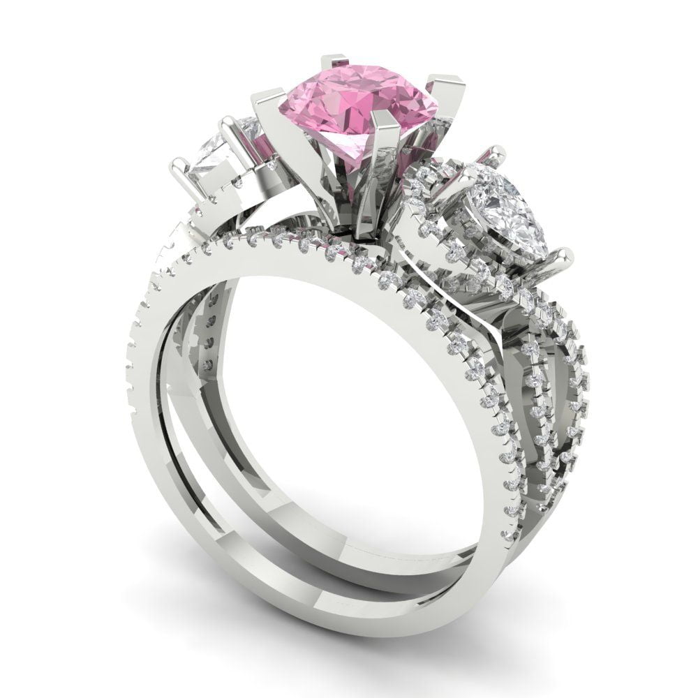 Clara Pucci 18K White Gold 1.925 Simulated Pink Diamond Engraveable ...