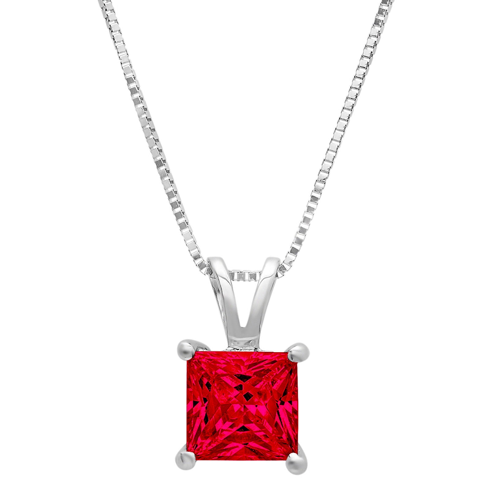 Clara Pucci 18K White Gold 1Ct Simulated Ruby Princess Cut Solitaire ...