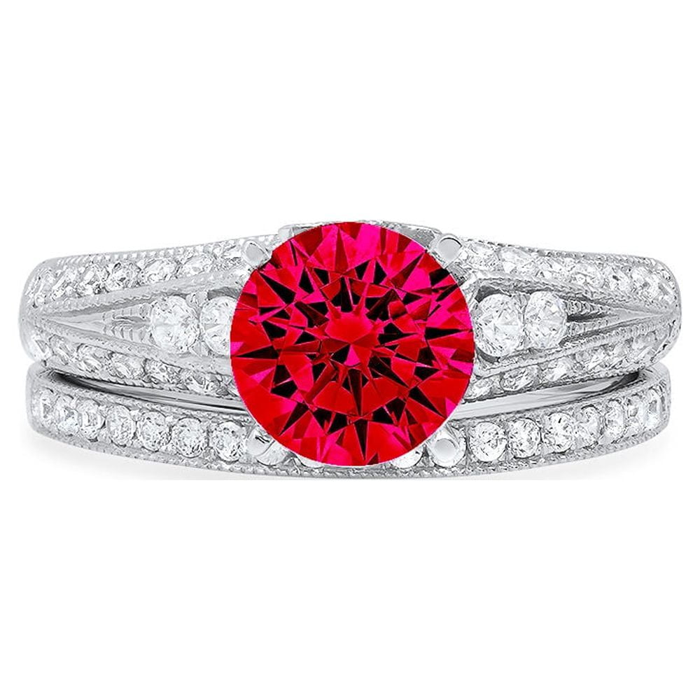 Clara Pucci 18k White Gold 2 095 Simulated Ruby Engraveable Engagement