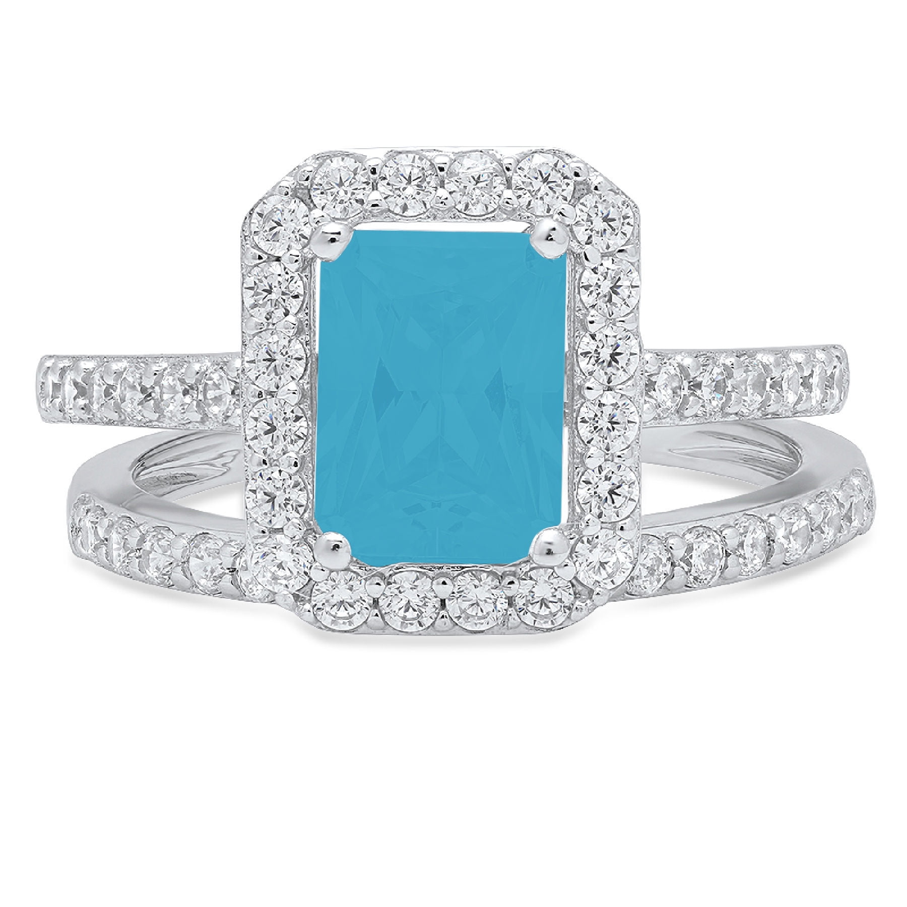 Clara Pucci 18k White Gold 2 16 Simulated Turquoise Engraveable