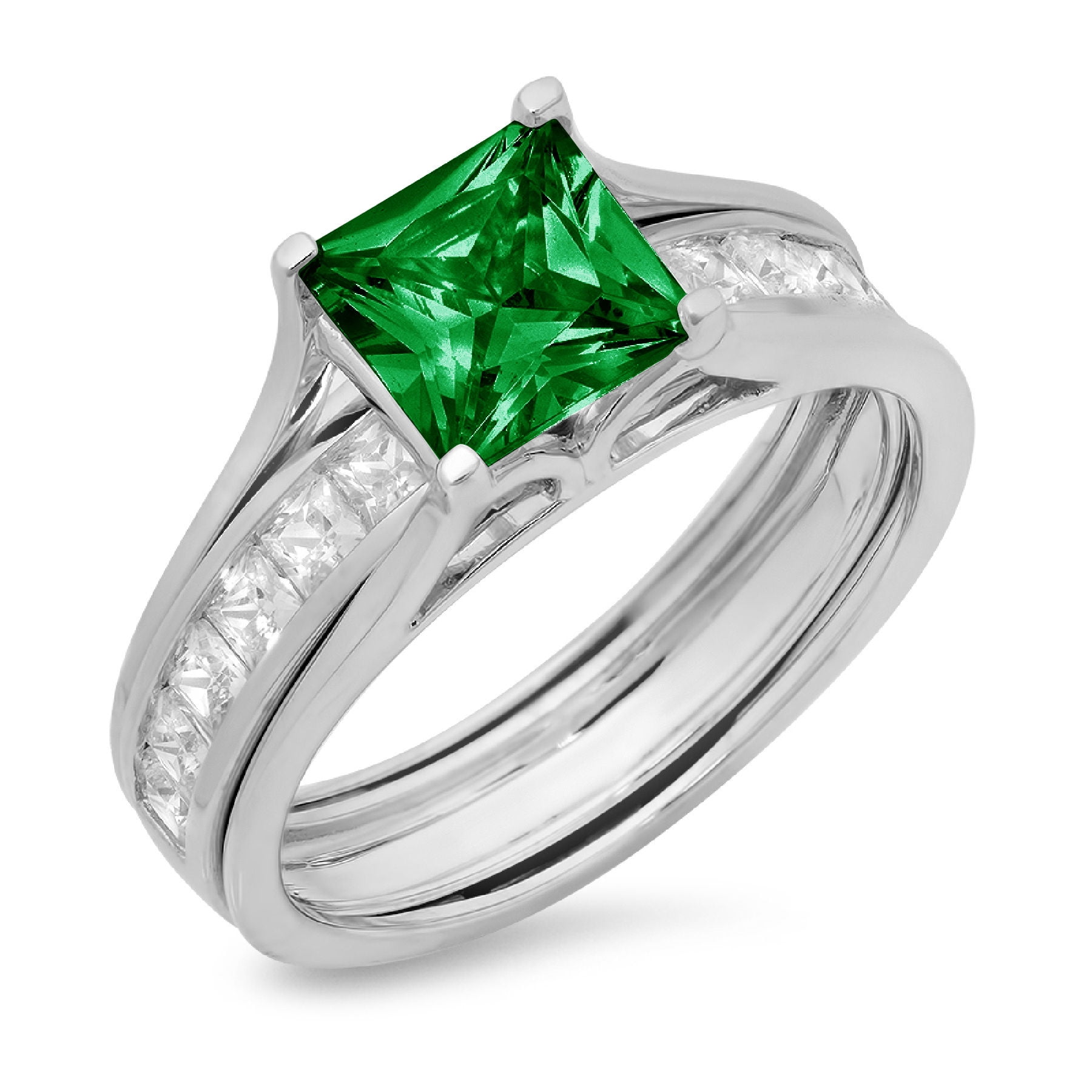 Clara Pucci 18k White Gold 2 28 Simulated Emerald Engraveable