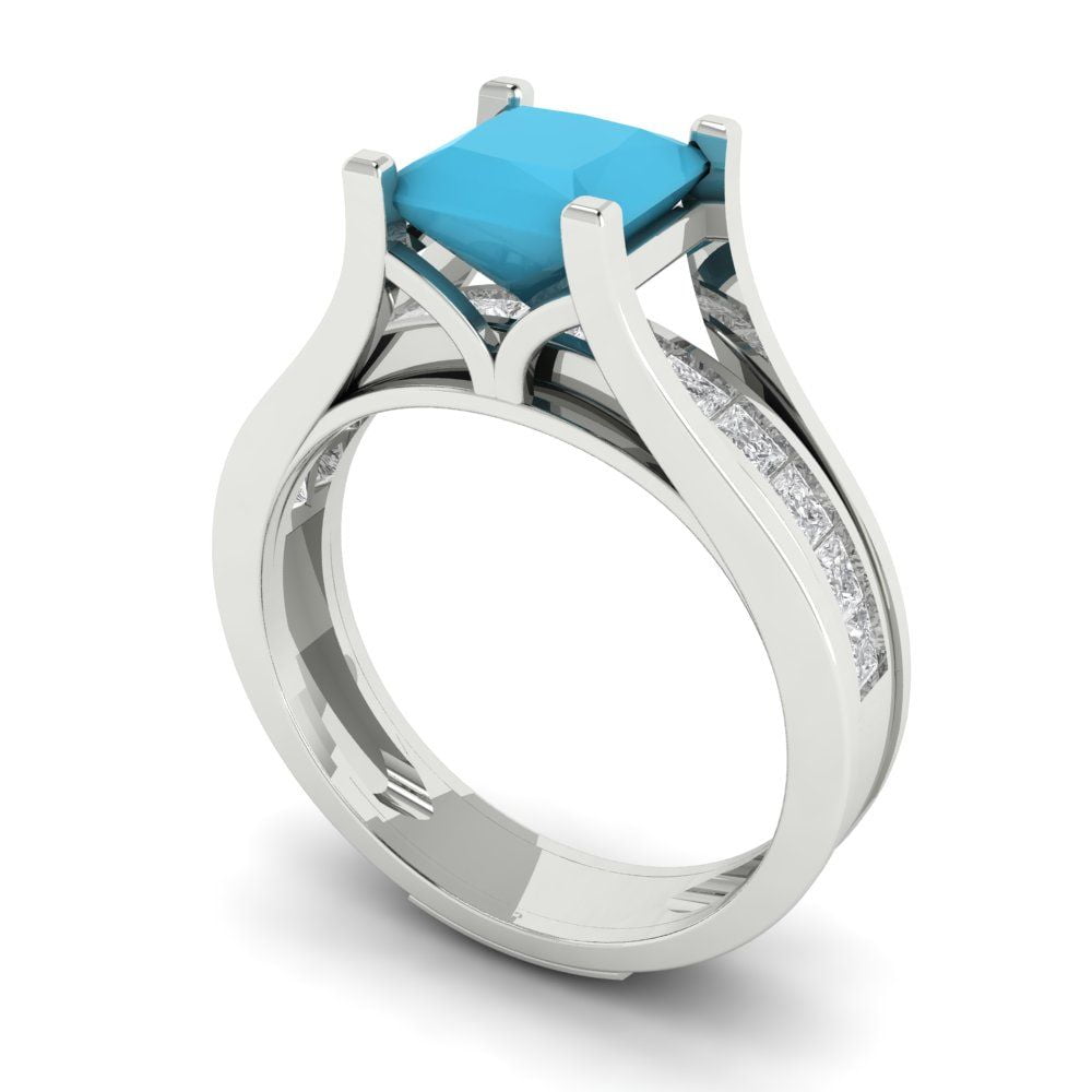 Clara Pucci 18K White Gold 2.28 Simulated Turquoise Engraveable ...