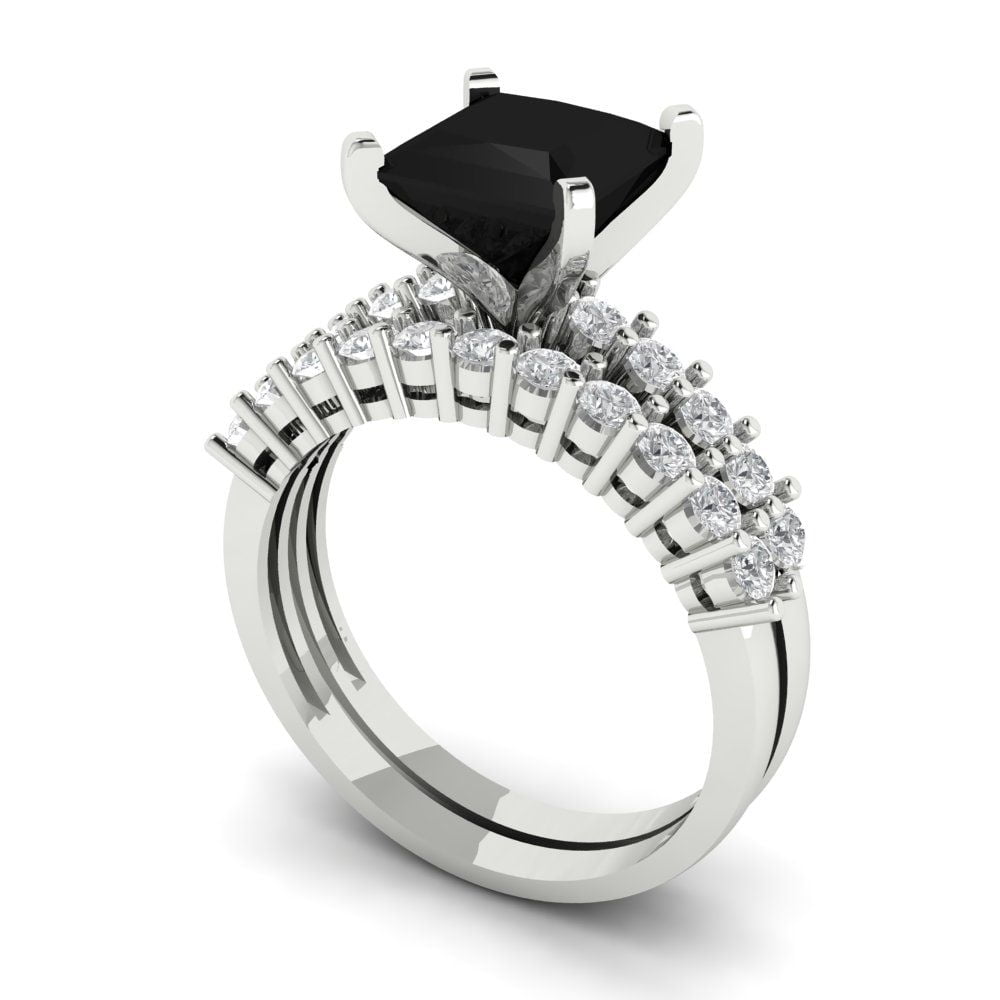 Clara Pucci 18K White Gold 2.63 Natural Onyx Engraveable Engagement Ring + Wedding Band Set ...