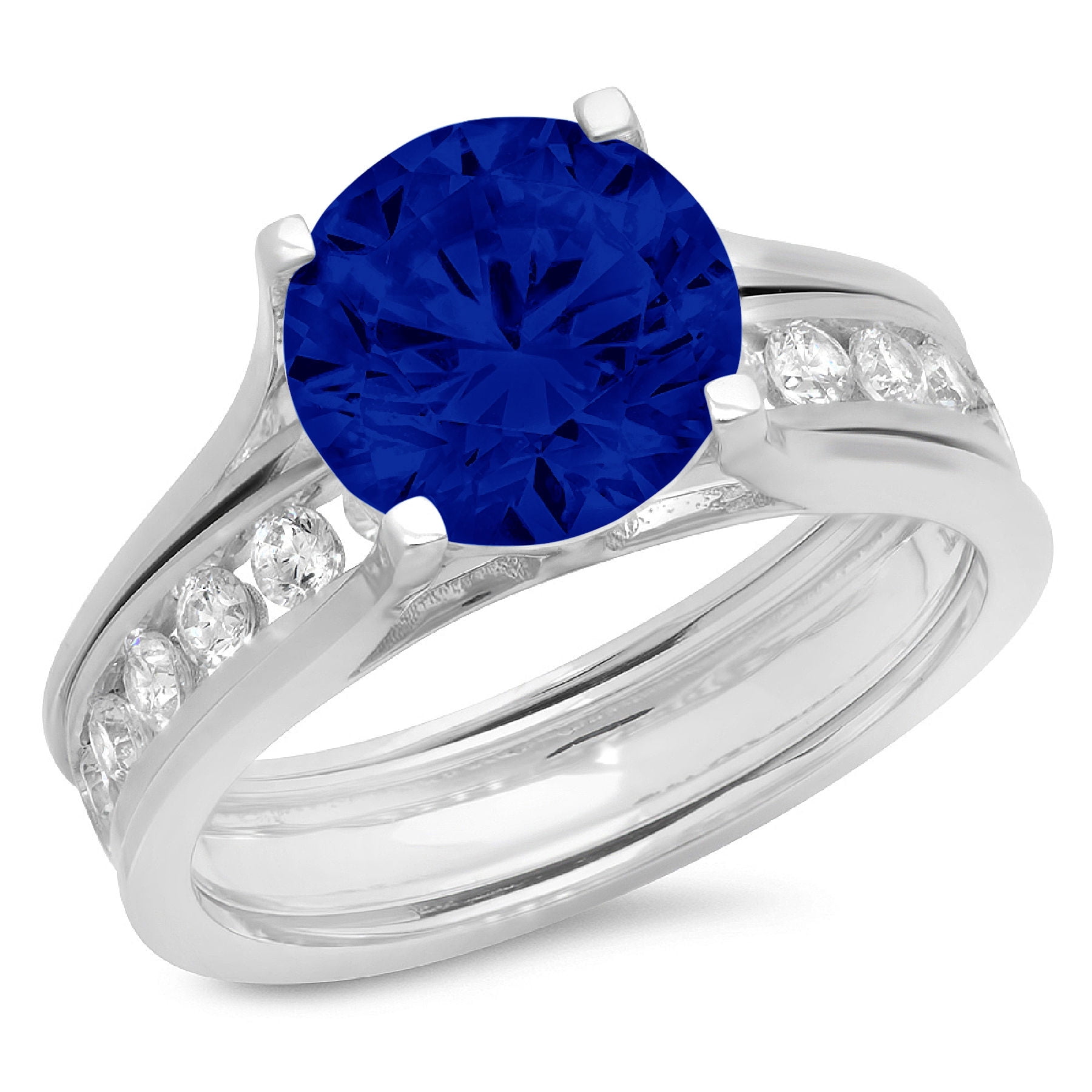 Clara Pucci 18K White Gold 3.39 Simulated Blue Sapphire Engraveable ...