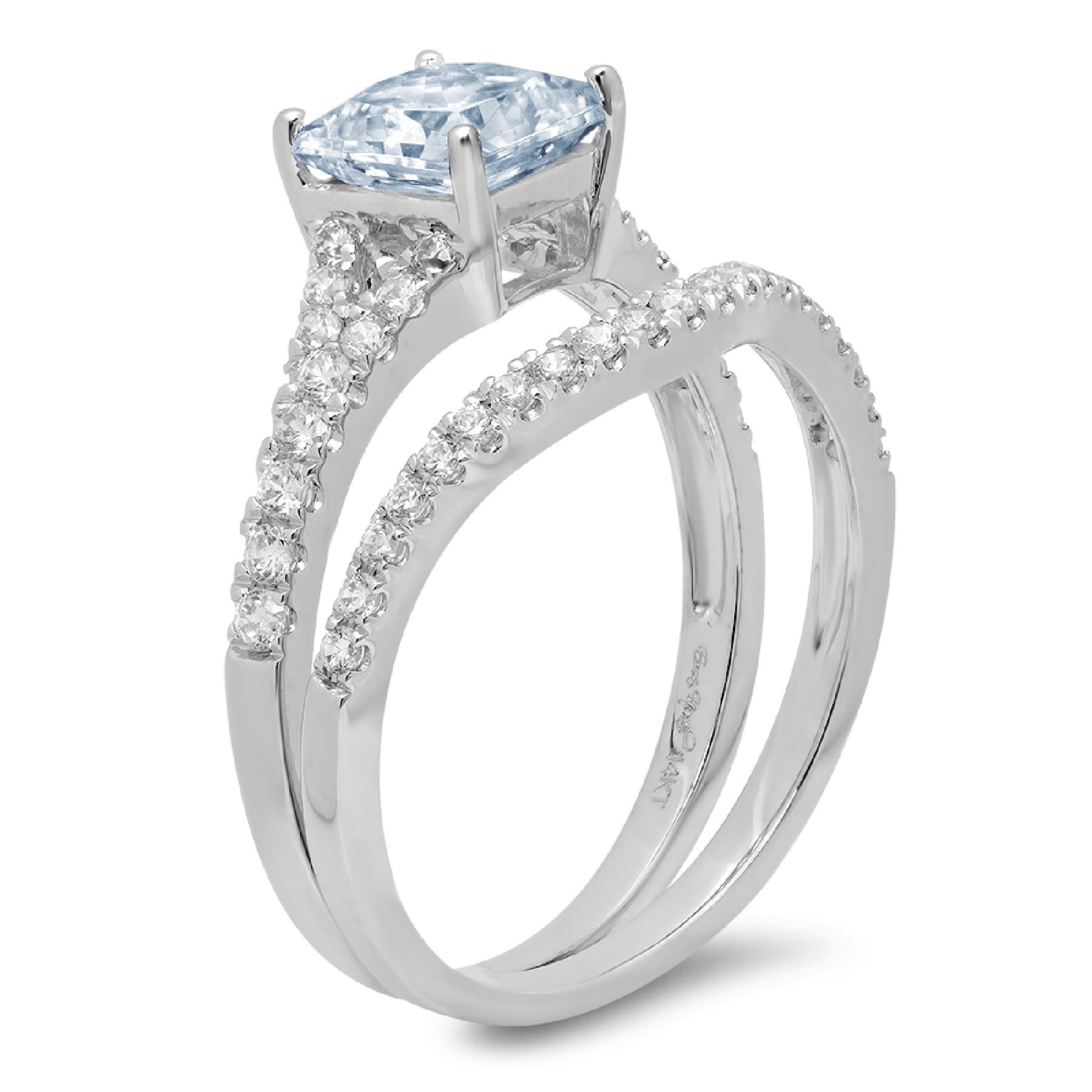 Clara Pucci 18K White Gold 3.4 Natural Aquamarine Engraveable ...