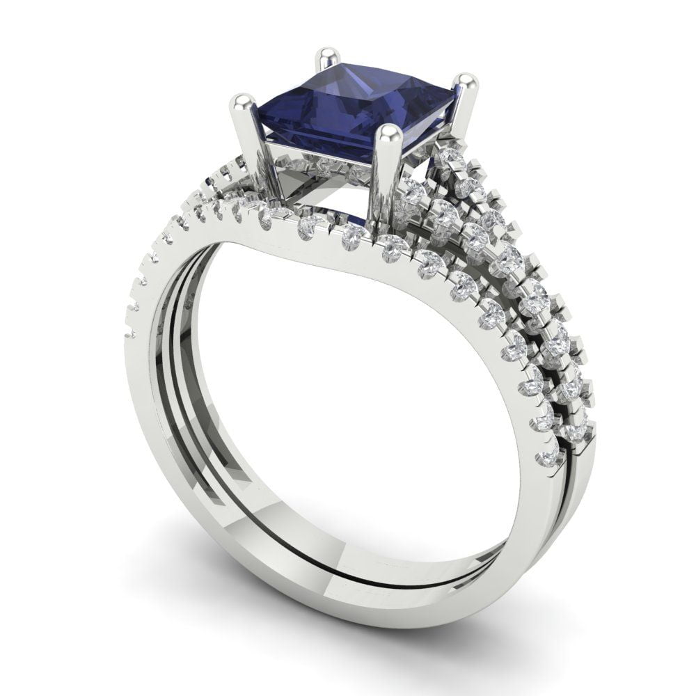 Clara Pucci 18K White Gold 3.4 Simulated Blue Sapphire Engraveable Engagement Ring + Wedding ...